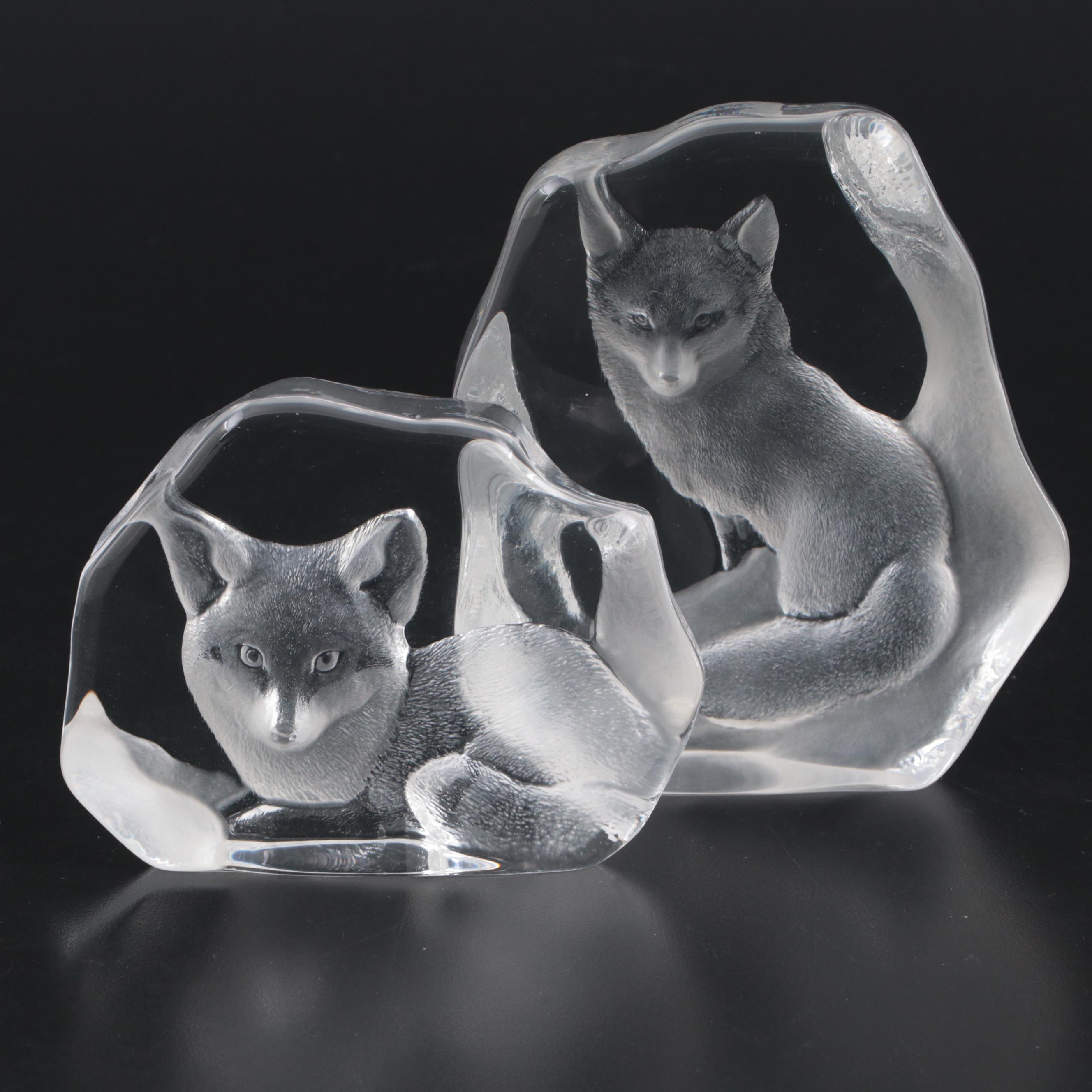 Mats Jonasson Signature Collection Crystal Fox Paperweights, 20th ...