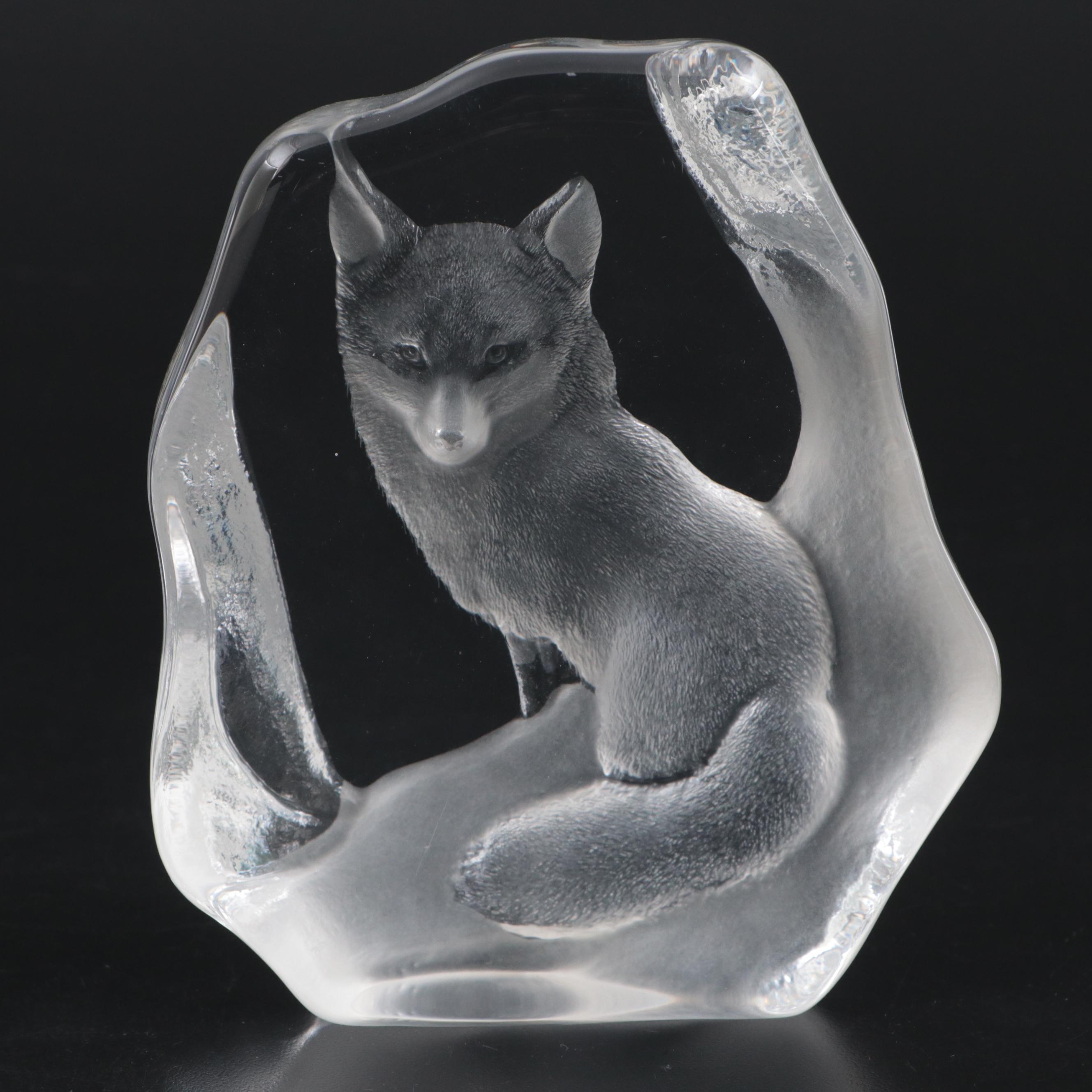 Mats Jonasson Signature Collection Crystal Fox Paperweights, 20th ...
