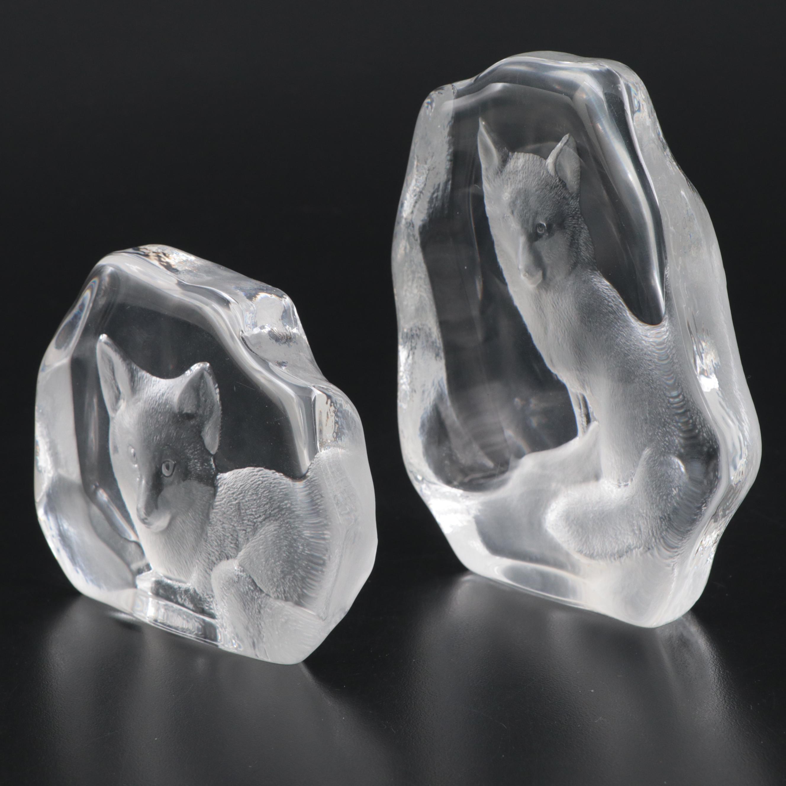 Mats Jonasson Signature Collection Crystal Fox Paperweights, 20th ...