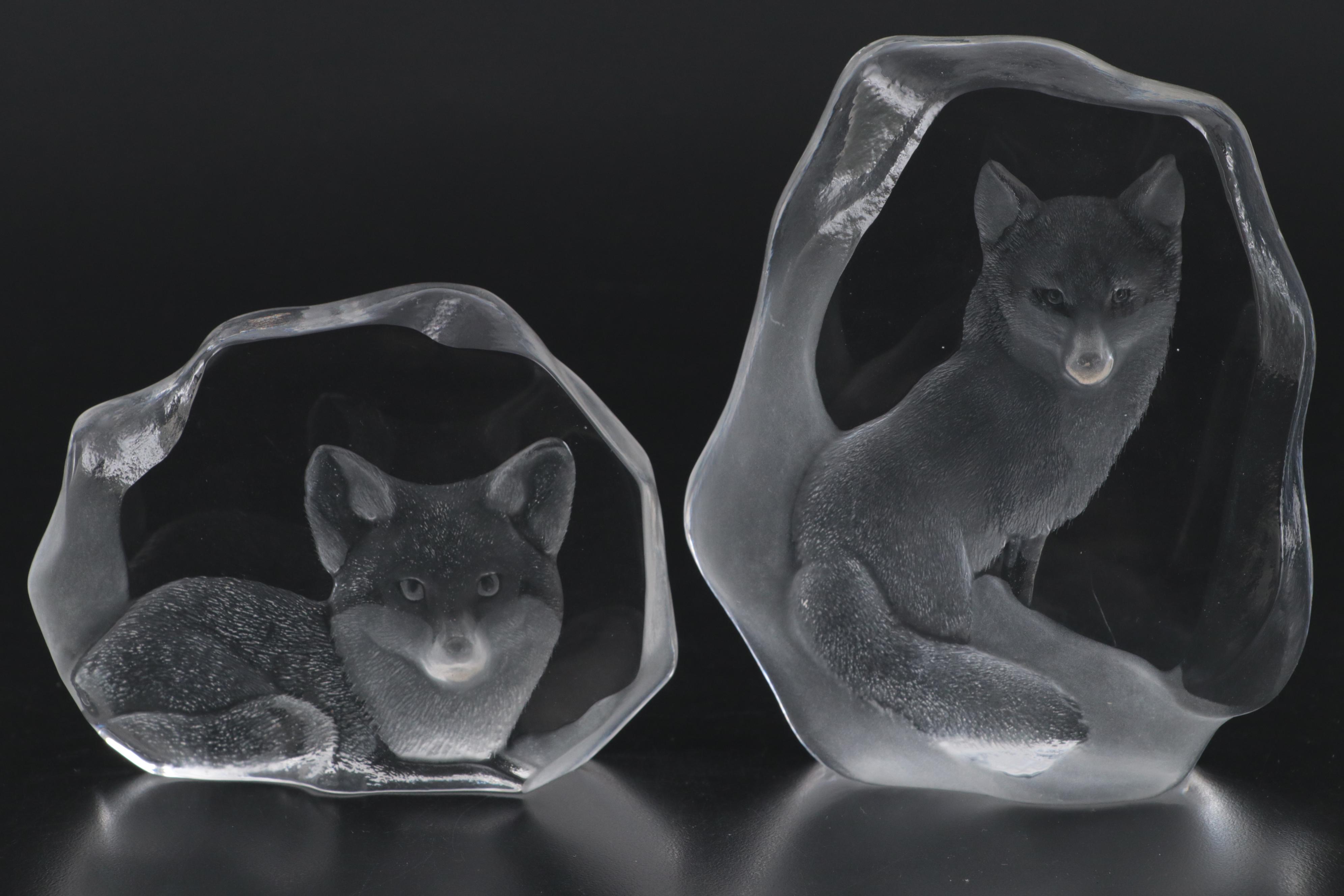 Mats Jonasson Signature Collection Crystal Fox Paperweights, 20th ...