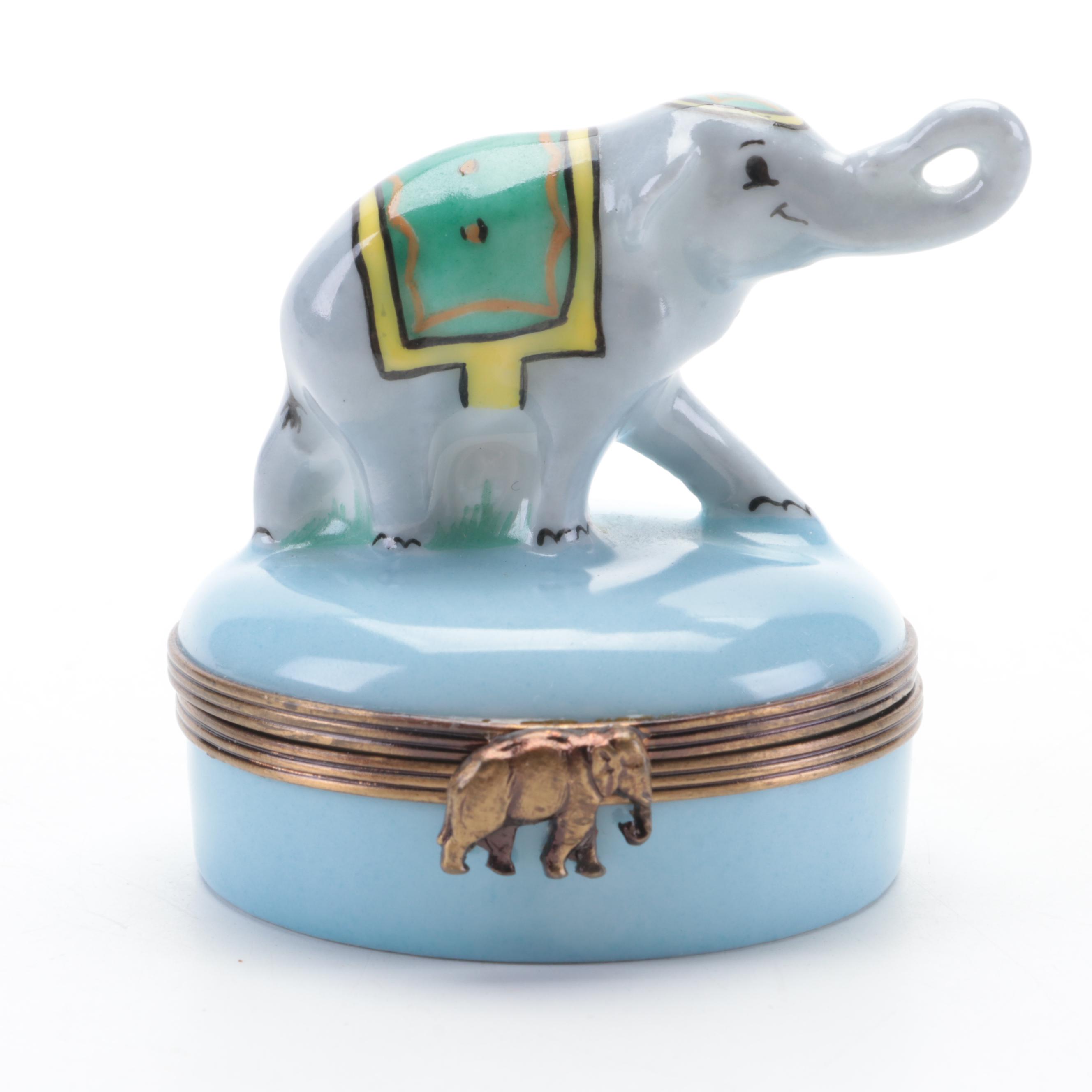 Castel Hand-Painted Dolphin and Elephant Limoges Boxes | EBTH