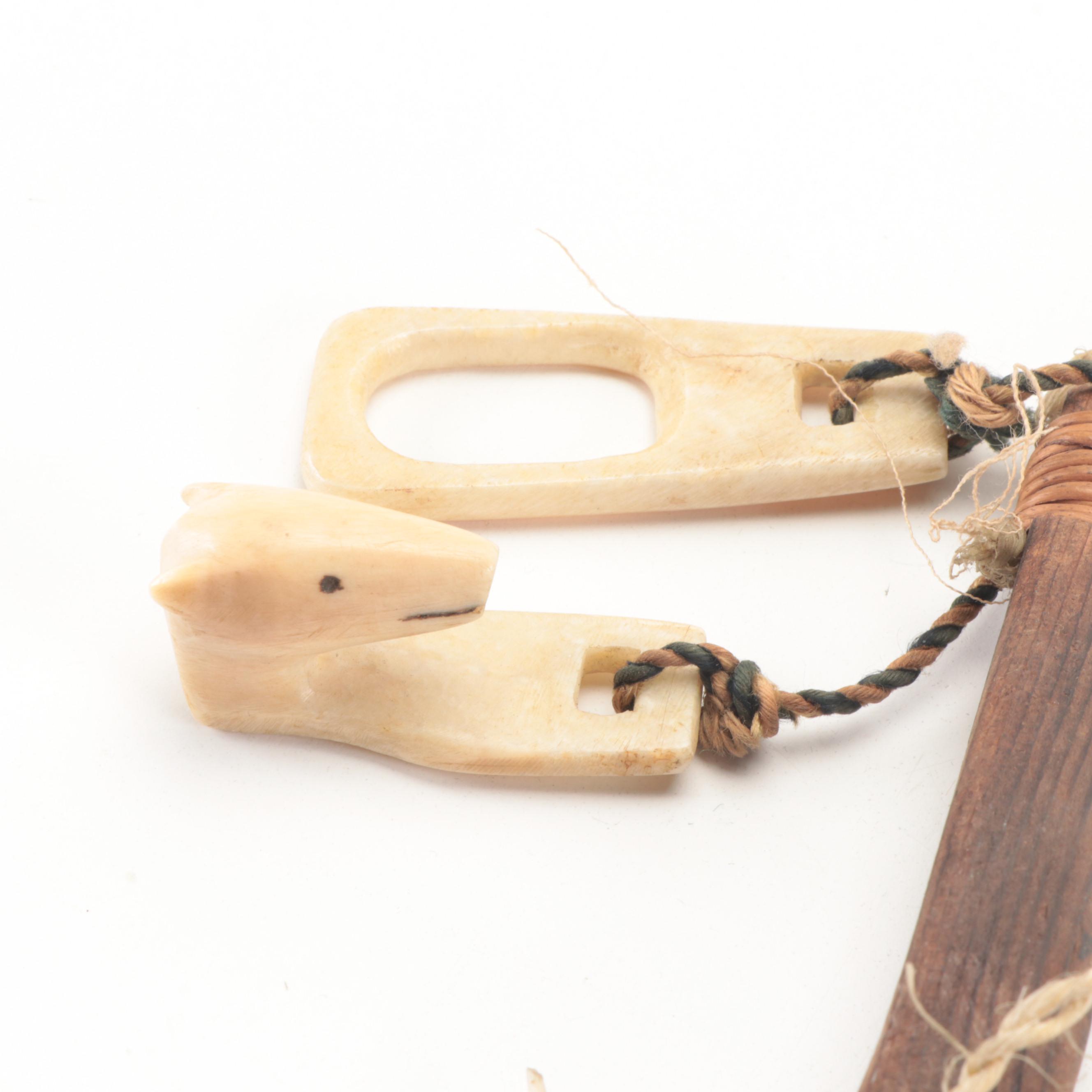 Native Alaskan Style Wood and Carved Bone Halibut Fish Hook and More | EBTH