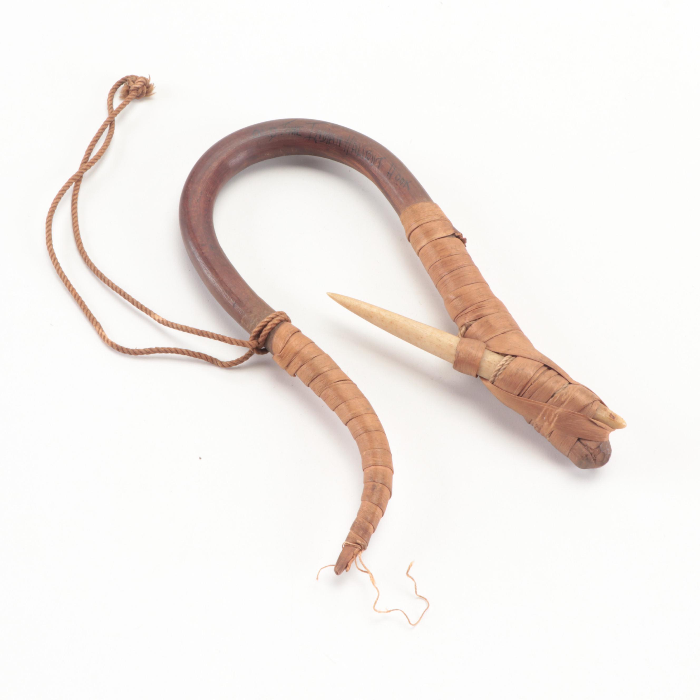 Native Alaskan Style Wood and Carved Bone Halibut Fish Hook and More | EBTH