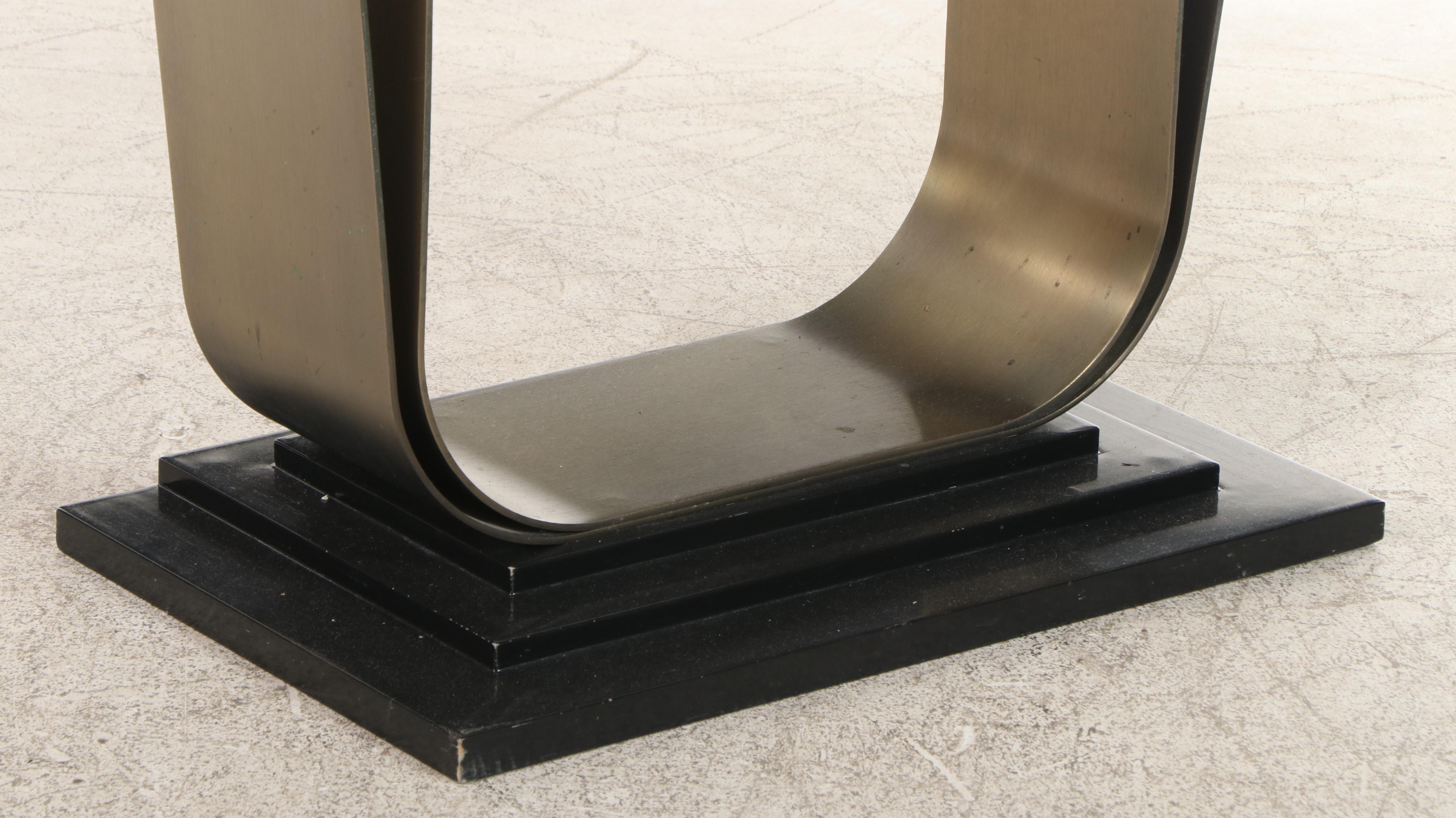 Jay Spectre Deco Revival Bronzed Steel Side Table with Etched Glass Top ...