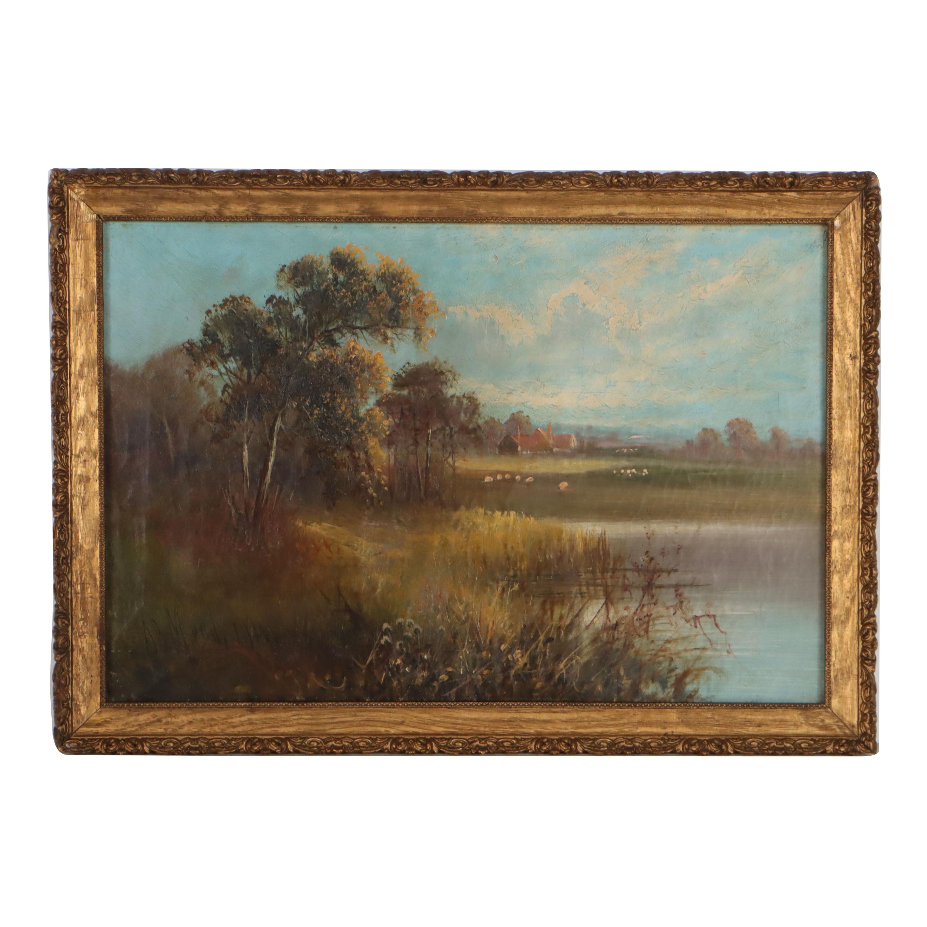 Ida Beatrice Mead Landscape Oil Painting of Lake, 1919 | EBTH