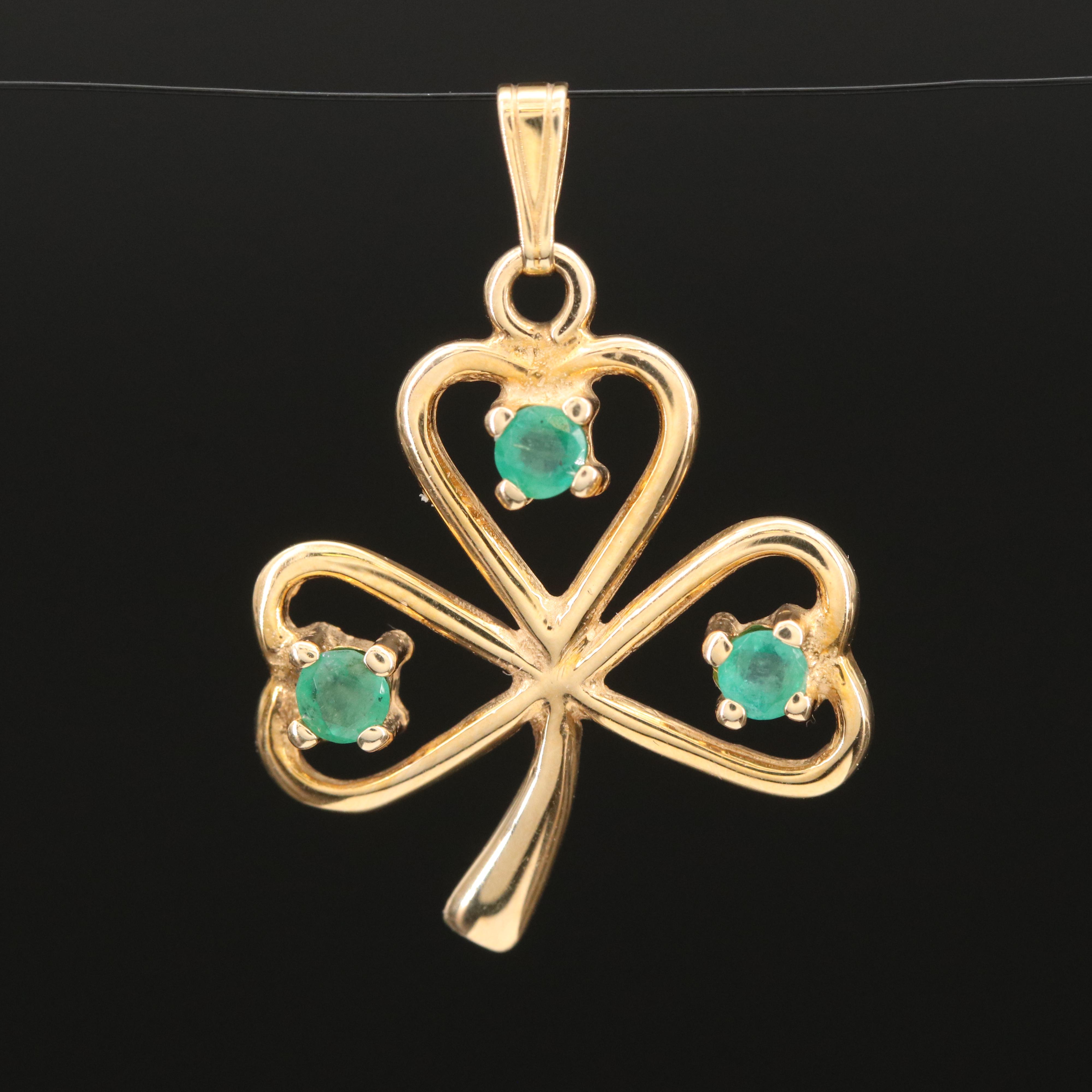 14K Emerald Clover Pendant | EBTH