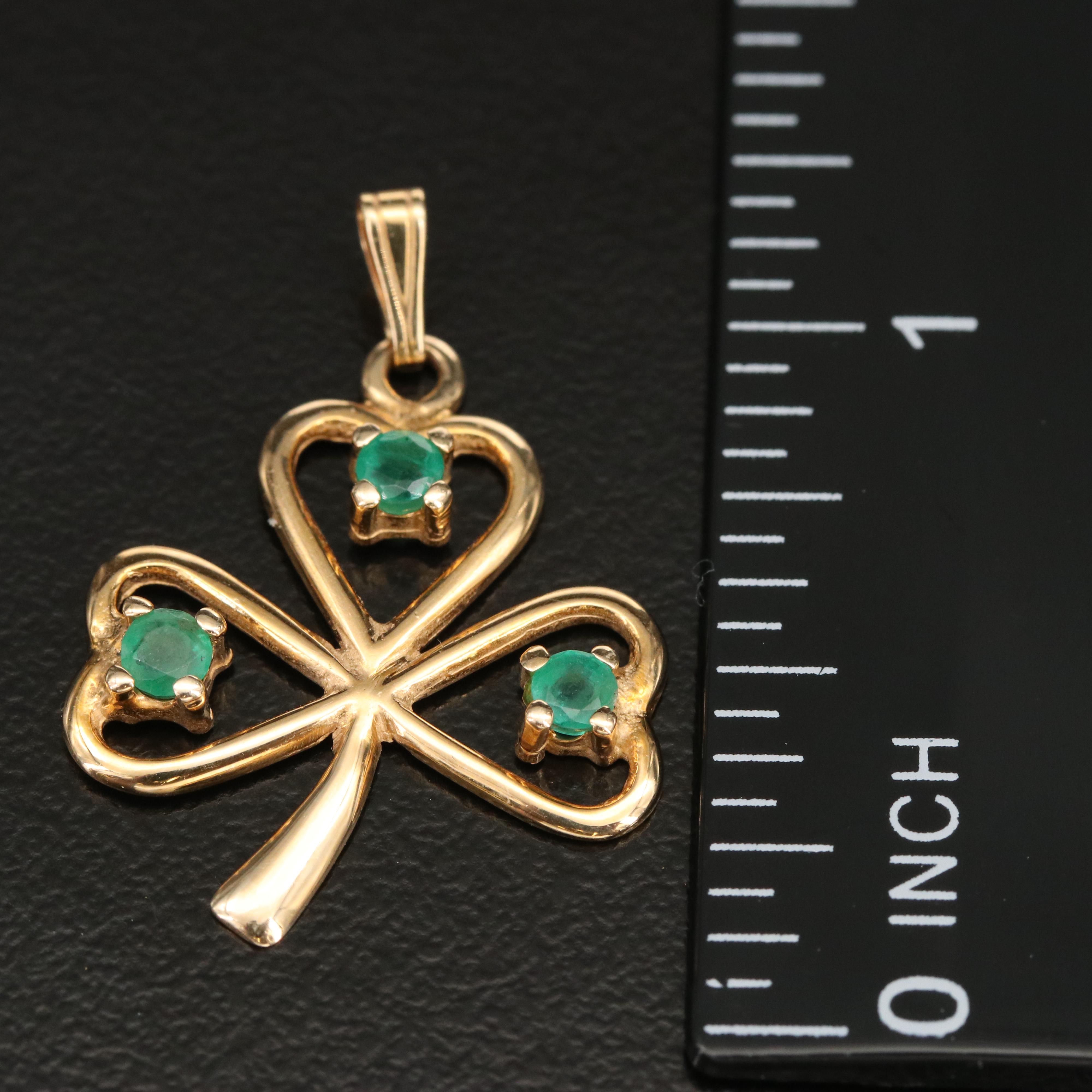 14K Emerald Clover Pendant | EBTH
