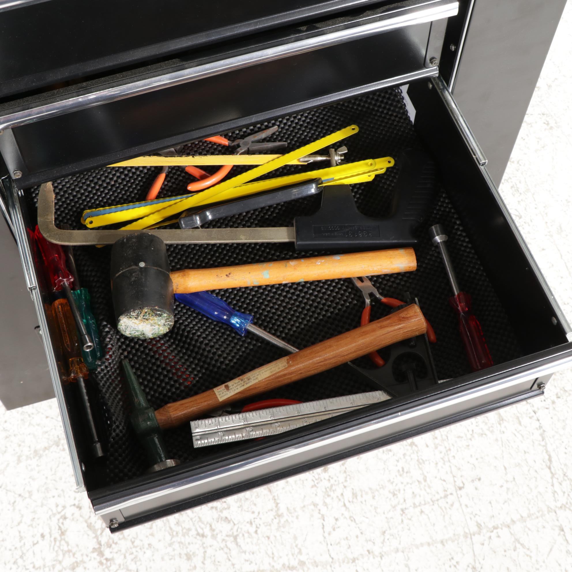 ContemporaryRolling Metal Tool Chest and Storage Shelf with Tools and ...