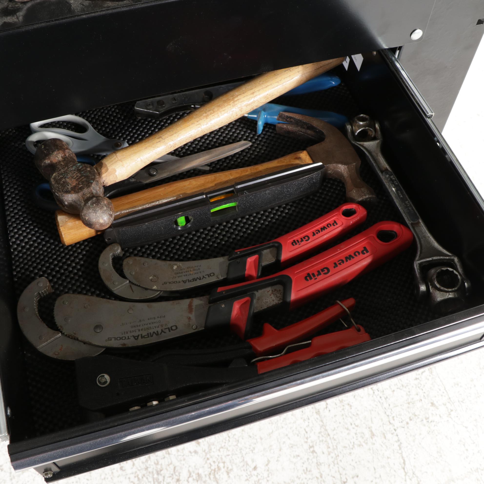 ContemporaryRolling Metal Tool Chest and Storage Shelf with Tools and ...