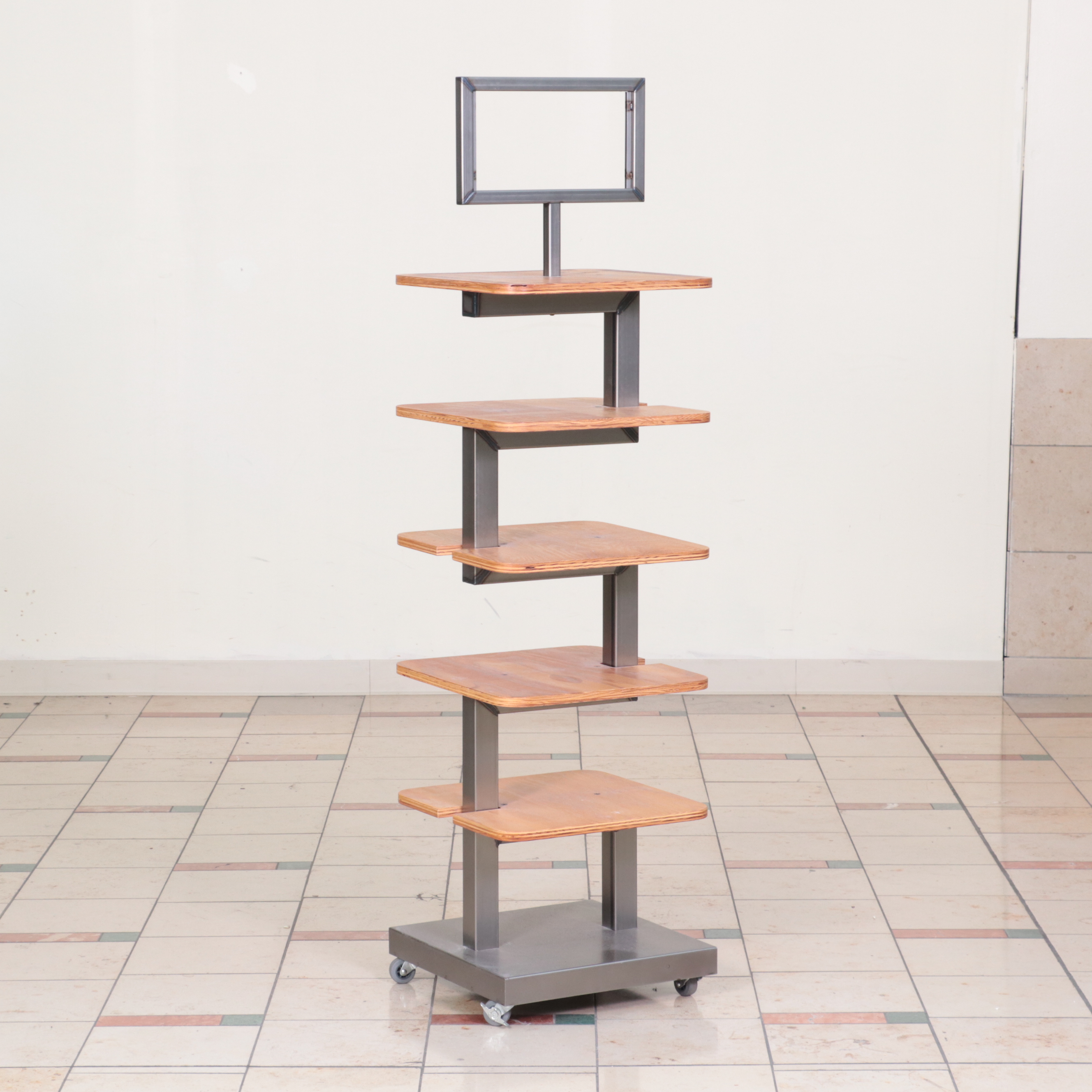 Industrial Metal and Wood Display Shelf and Angled Mirror | EBTH