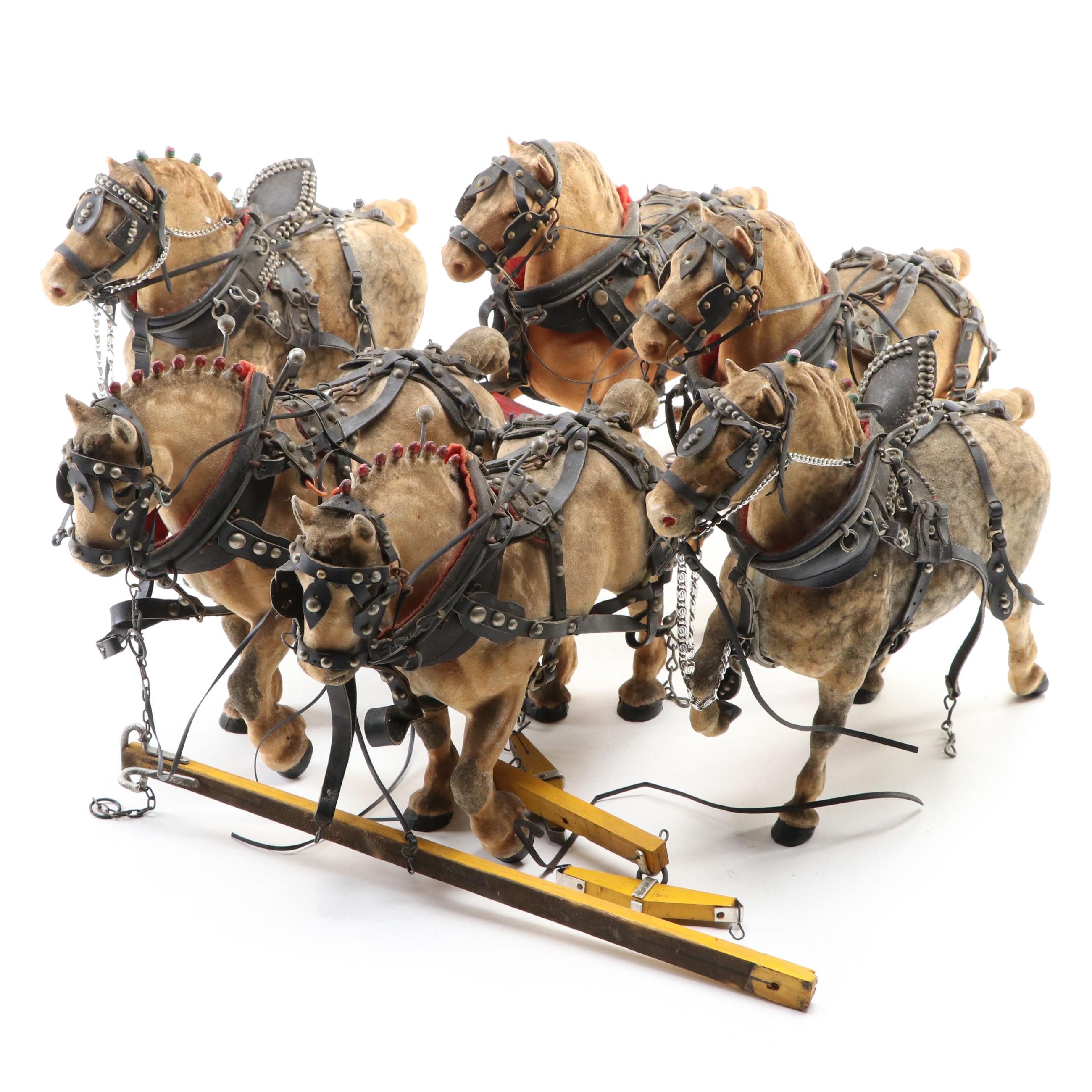 Velvet Flocked Toy Percheron Draft Horses in Harnesses | EBTH