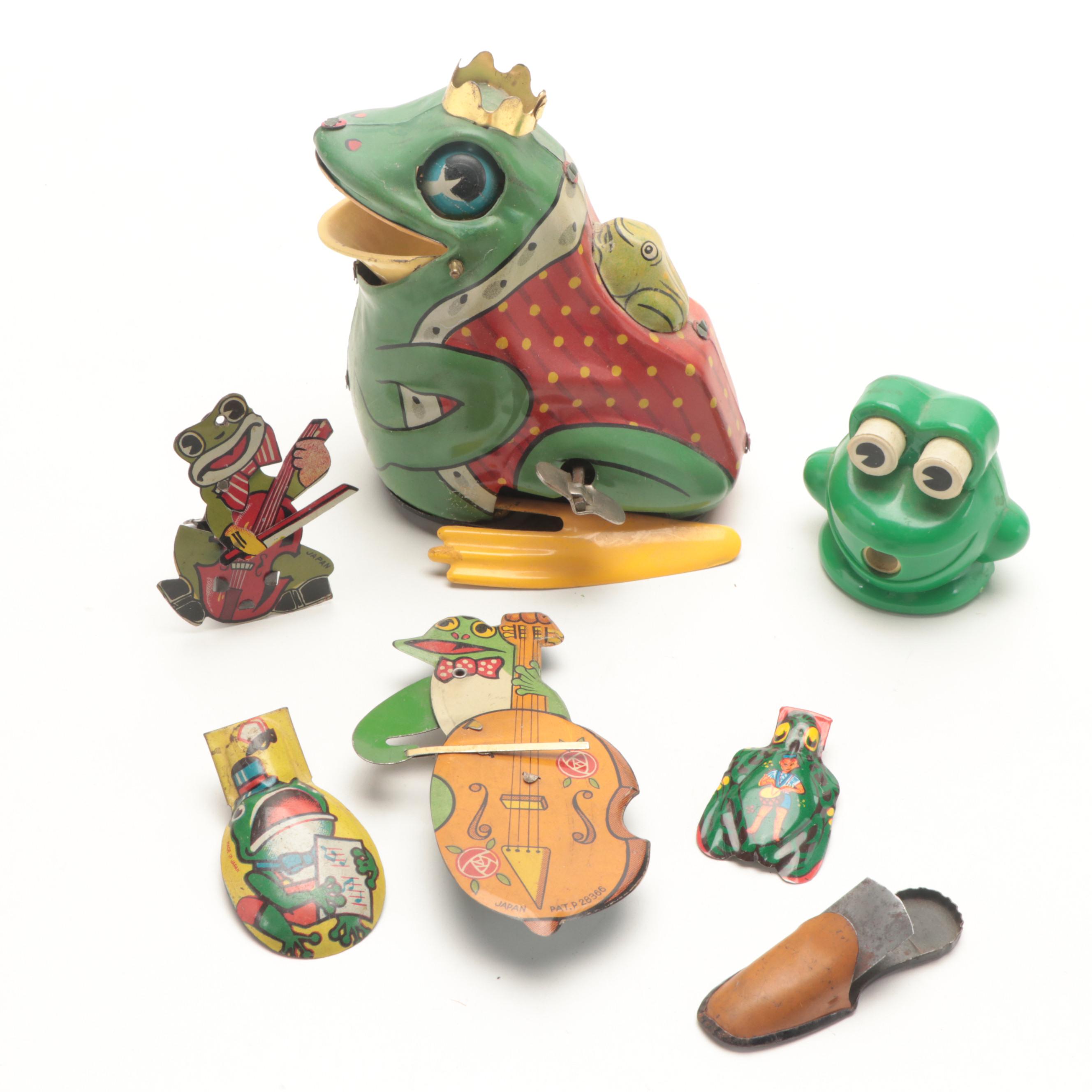 Tin Litho Frog Wind-Up Toy, Clickers and Sharpener | EBTH