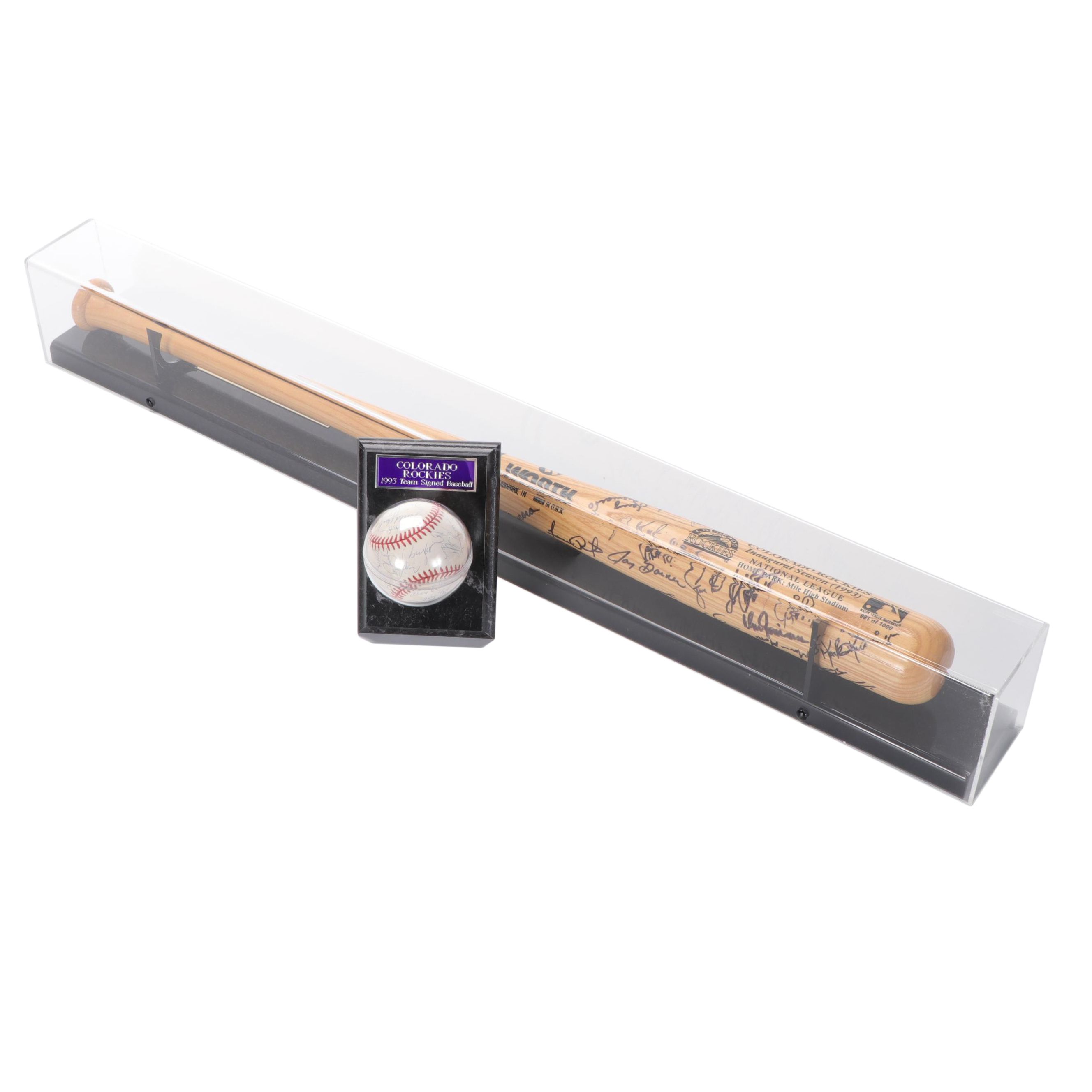 1993 Colorado Rockies Team Signed Baseball Bat and Baseball With ...