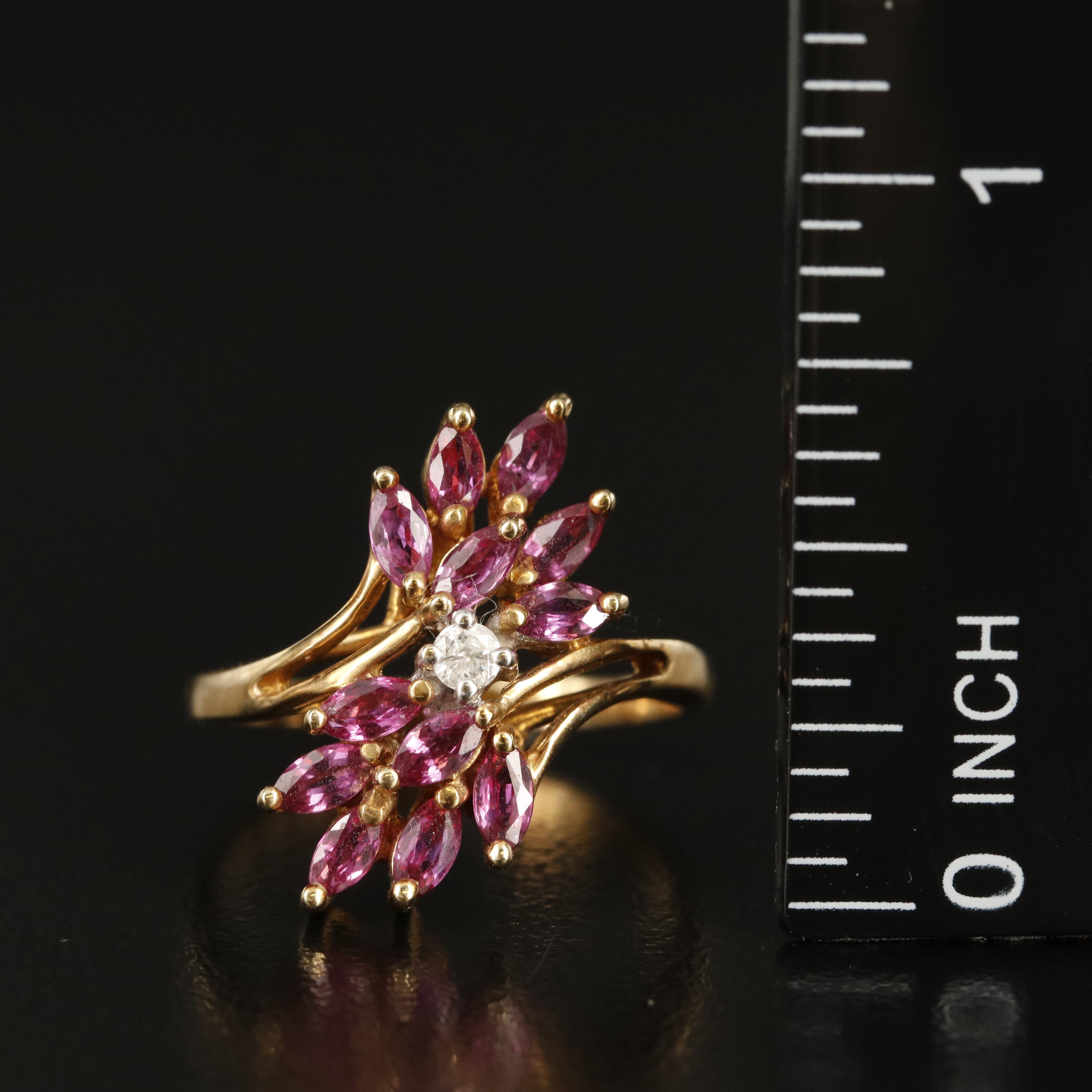 14K Diamond and Ruby Bypass Ring | EBTH