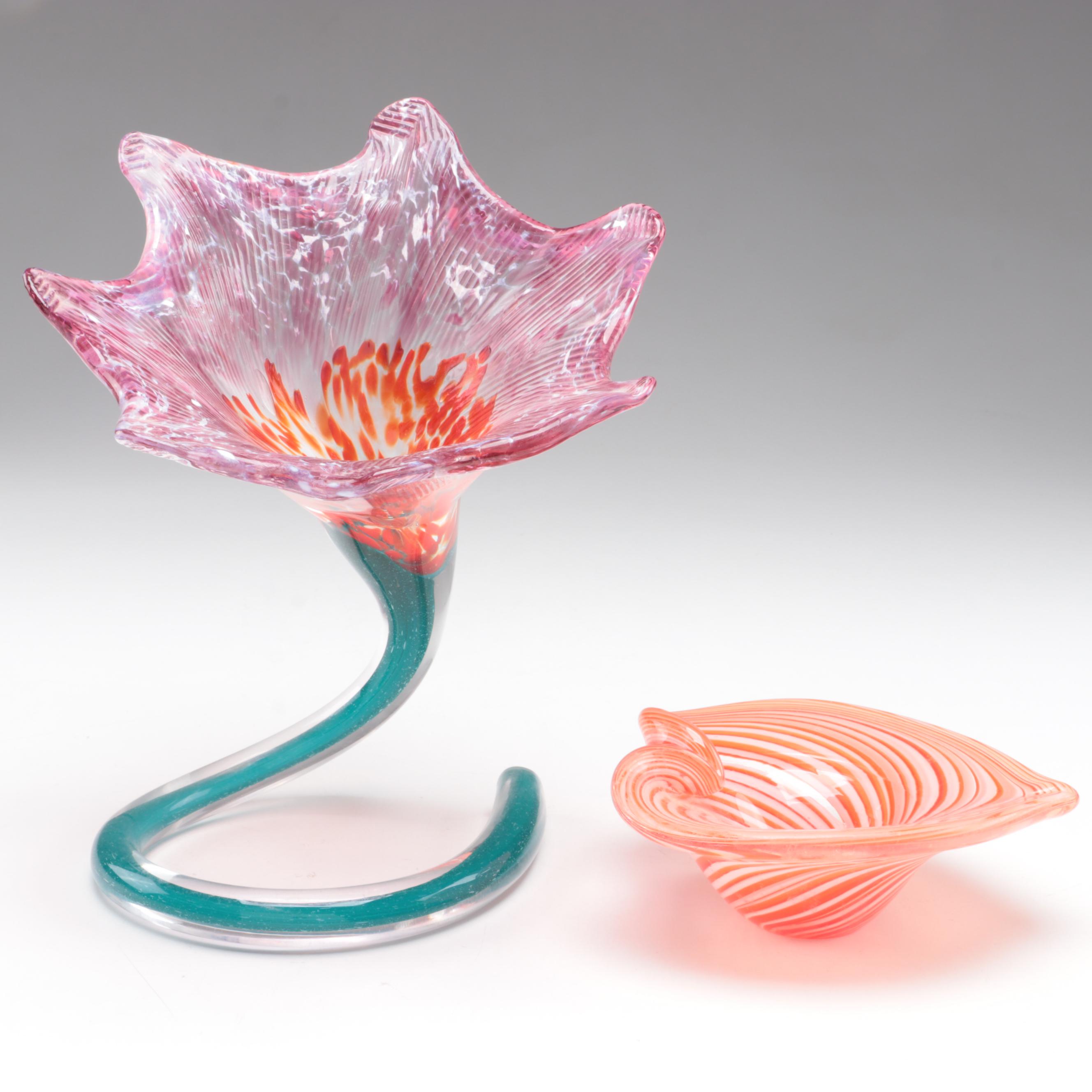 Decorative Blown Glass Flower with Two's Company Swirl Glass Trinket ...
