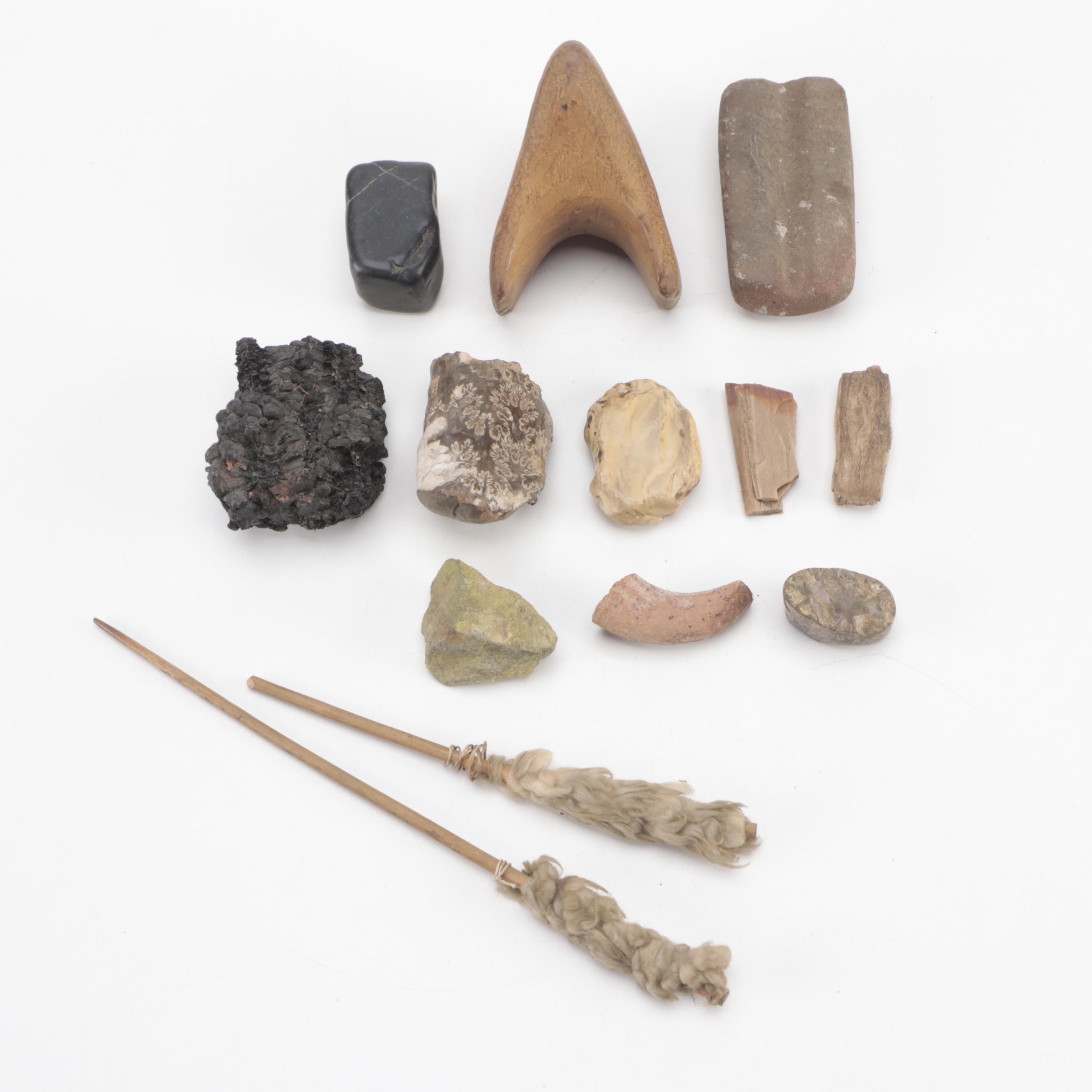 Knapped Stone Projectiles, Tools and Fossil Corn With Other Fossil ...