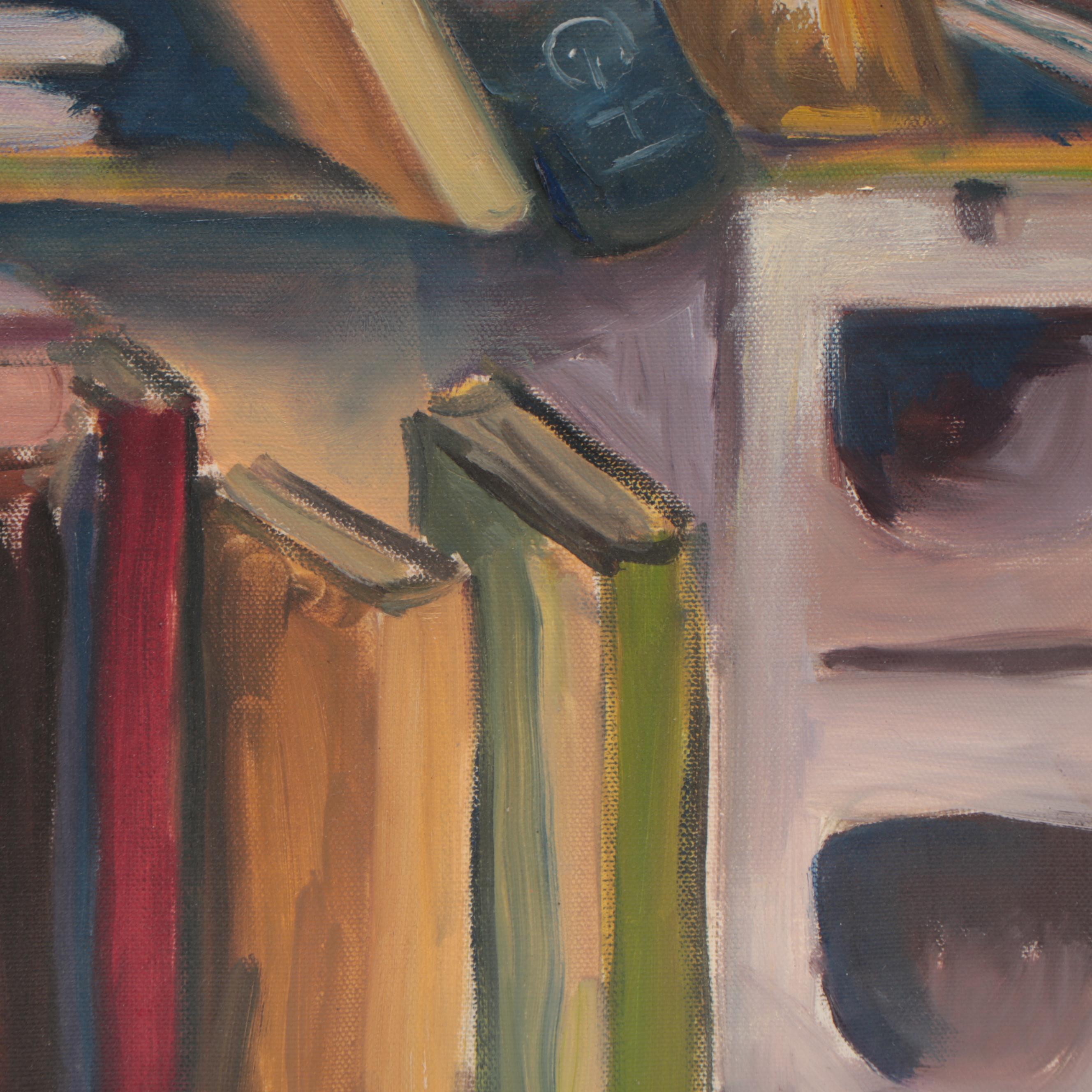 Sue Weseli Oil Painting of Bookshelves, Late 20th Century | EBTH