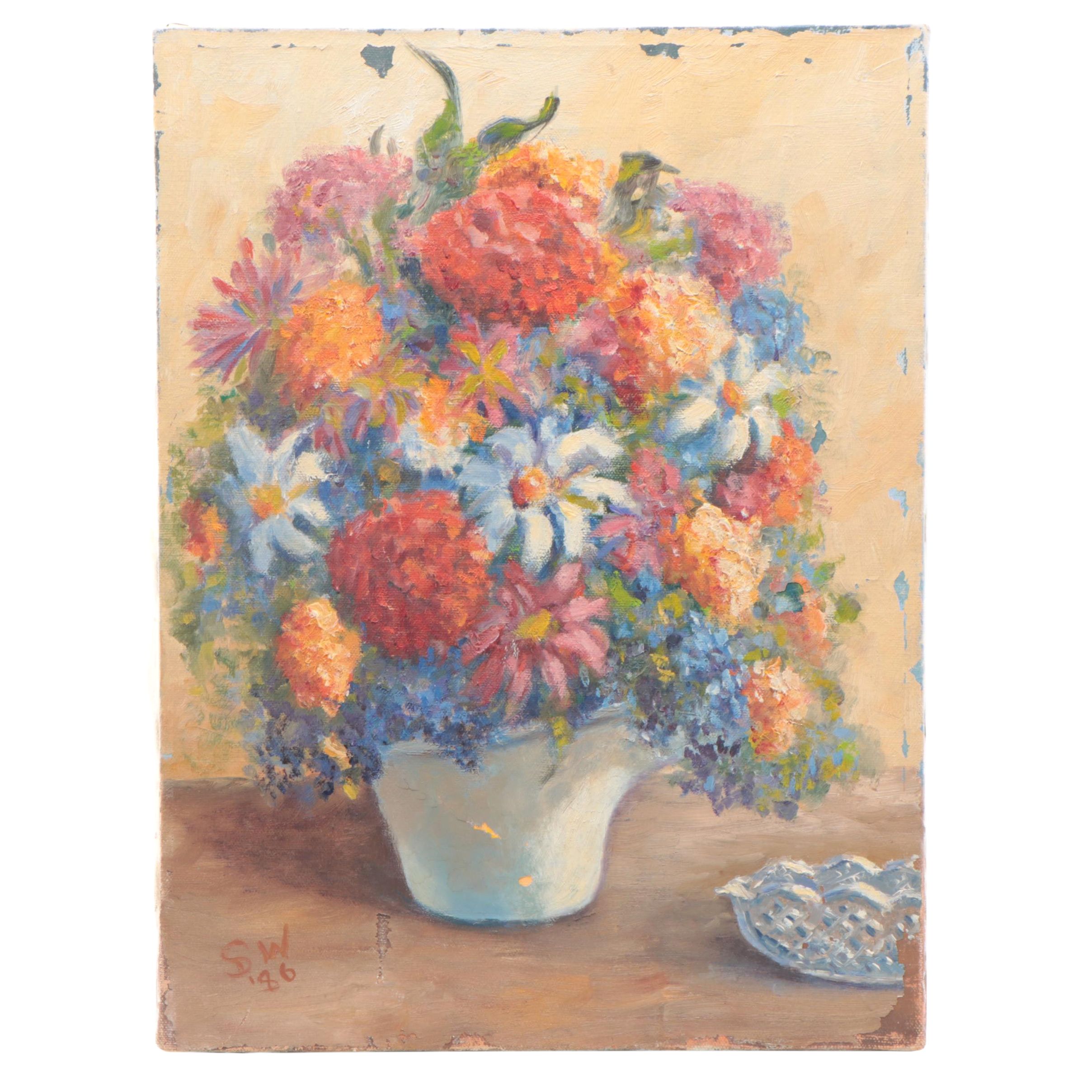 Sue Weseli Floral Still Life Oil Painting, 1986 | EBTH
