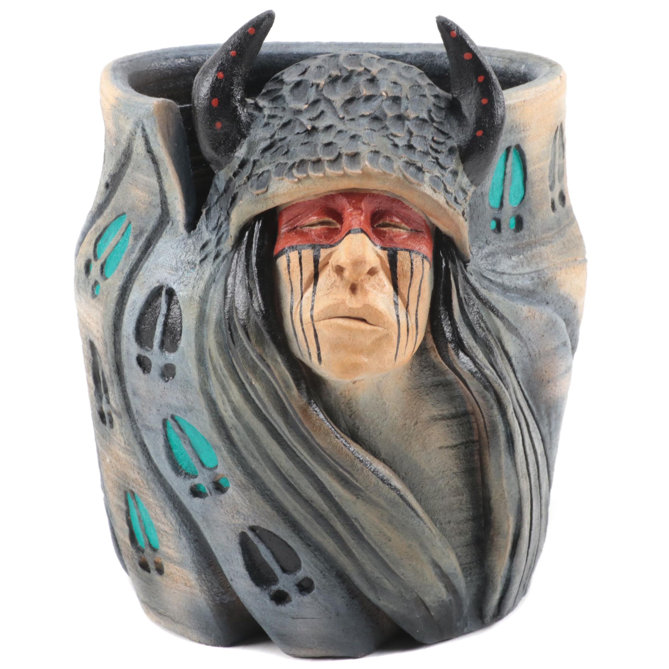 Signed Jim Jackson Klamath-Modoc Portrait Art Pottery Vase | EBTH