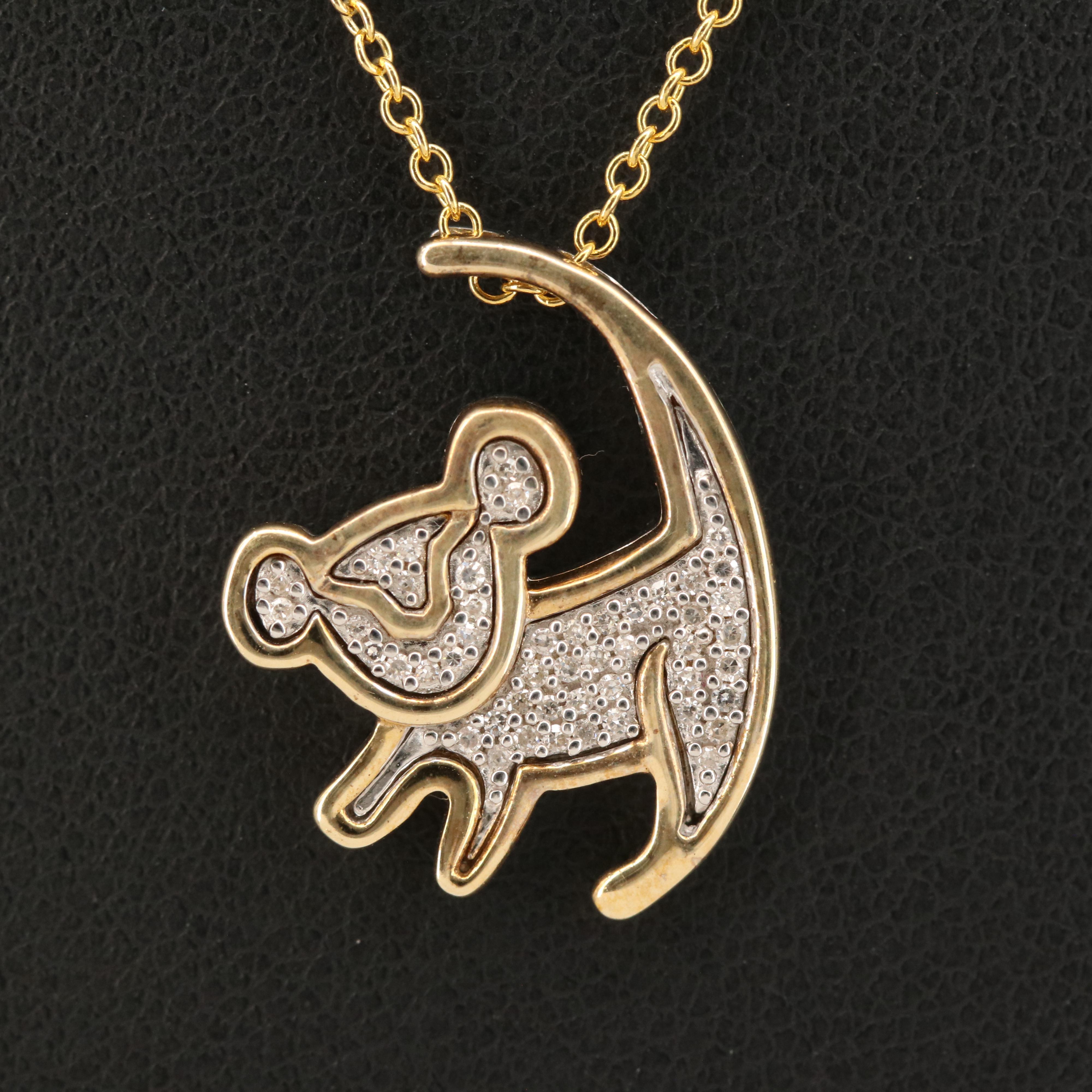 EFFY Sterling Diamond Disney "Lion King" Simba Pendant Necklace | EBTH