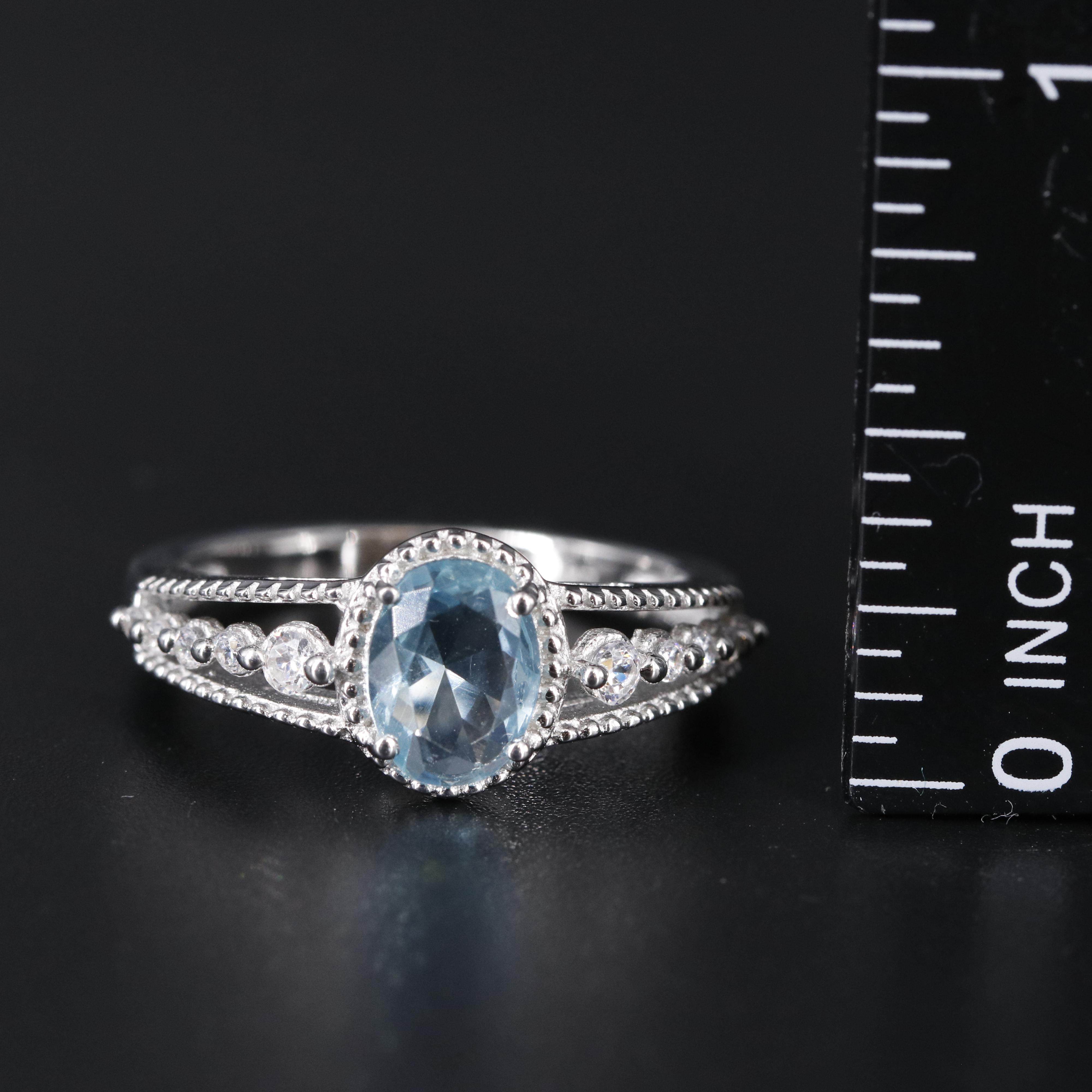 Sterling Silver Aquamarine and Cubic Zirconia Ring | EBTH
