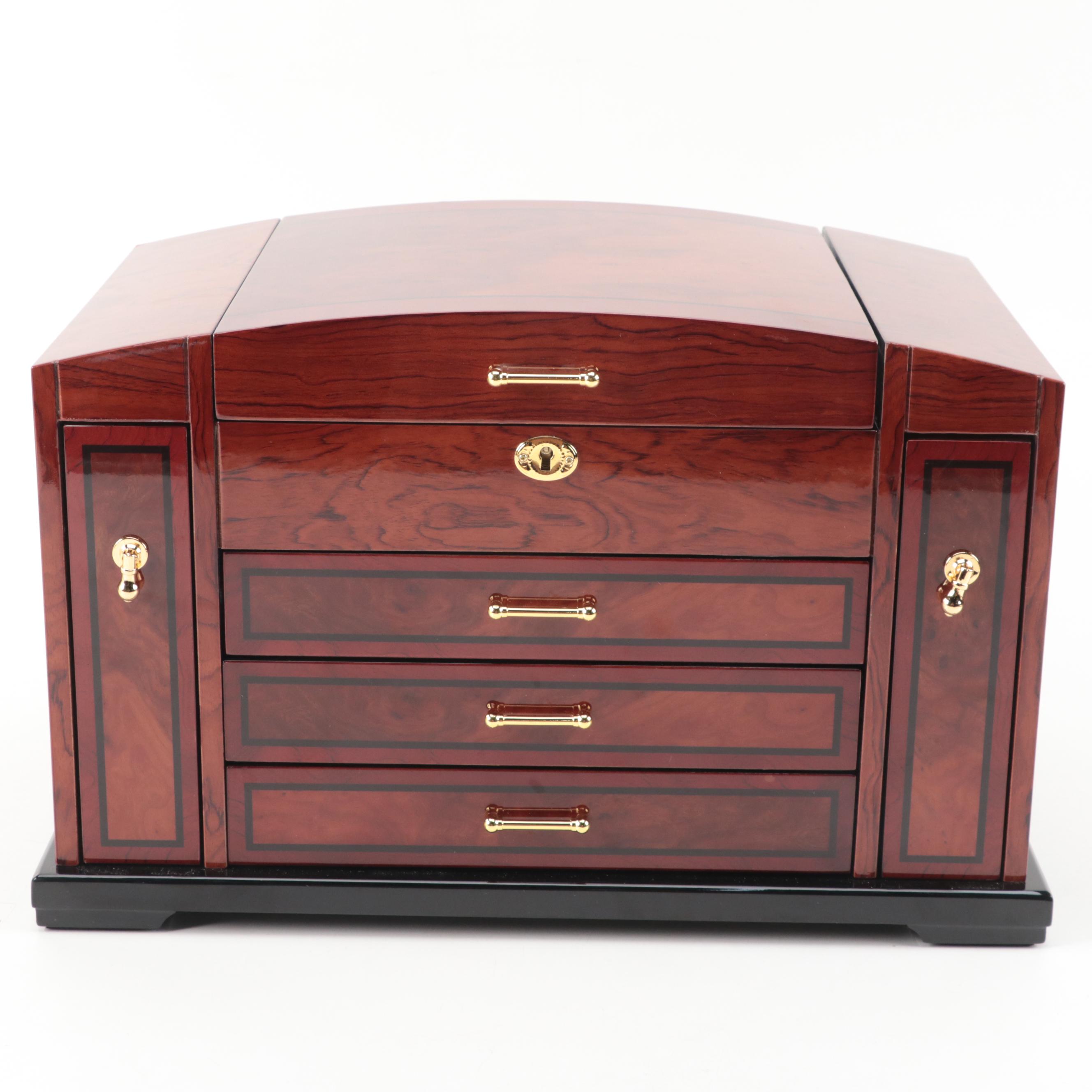 Jere Burl Wood Veneered Locking Jewelry Chest | EBTH