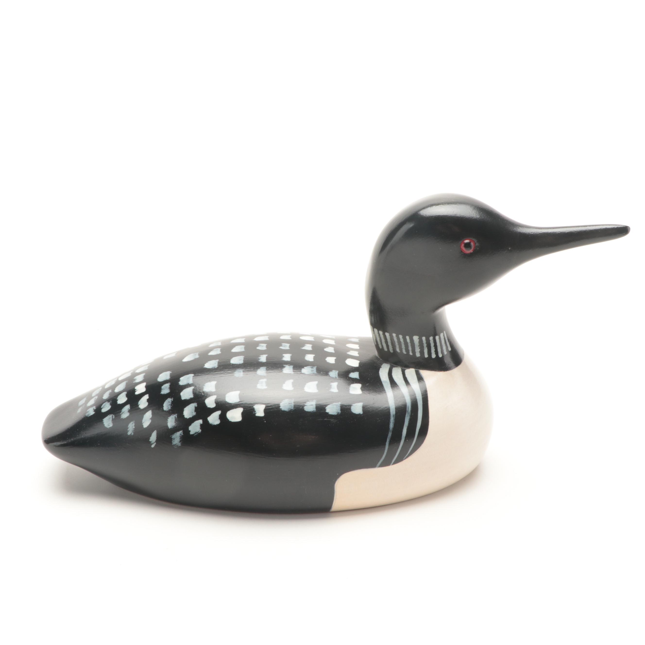 Artist Signed Hand-Painted Carved Wood Common Loon Decoy Figures, 1990s ...