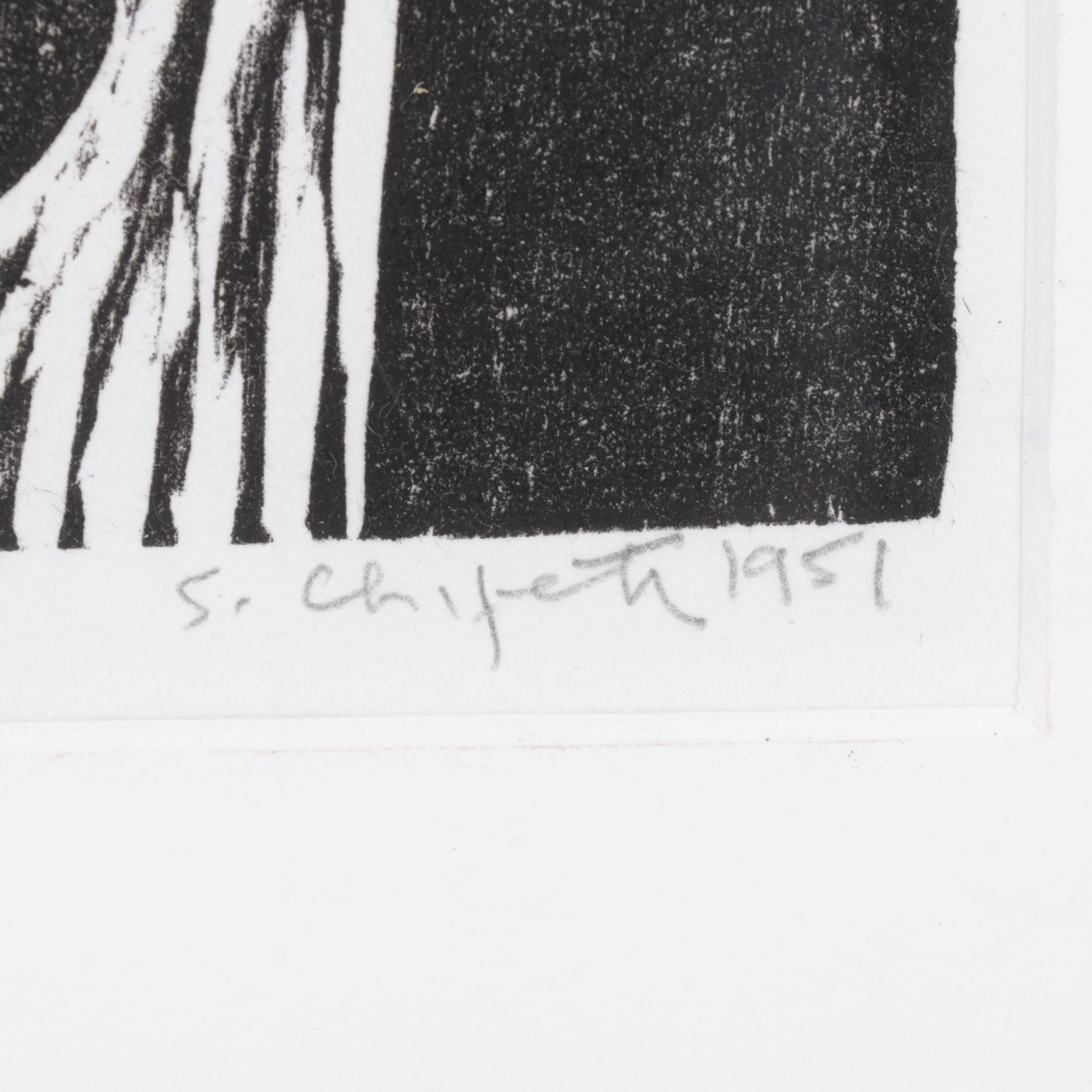 Sidney Chafetz Modernist Woodcut "Mother and Child," 1951 | EBTH