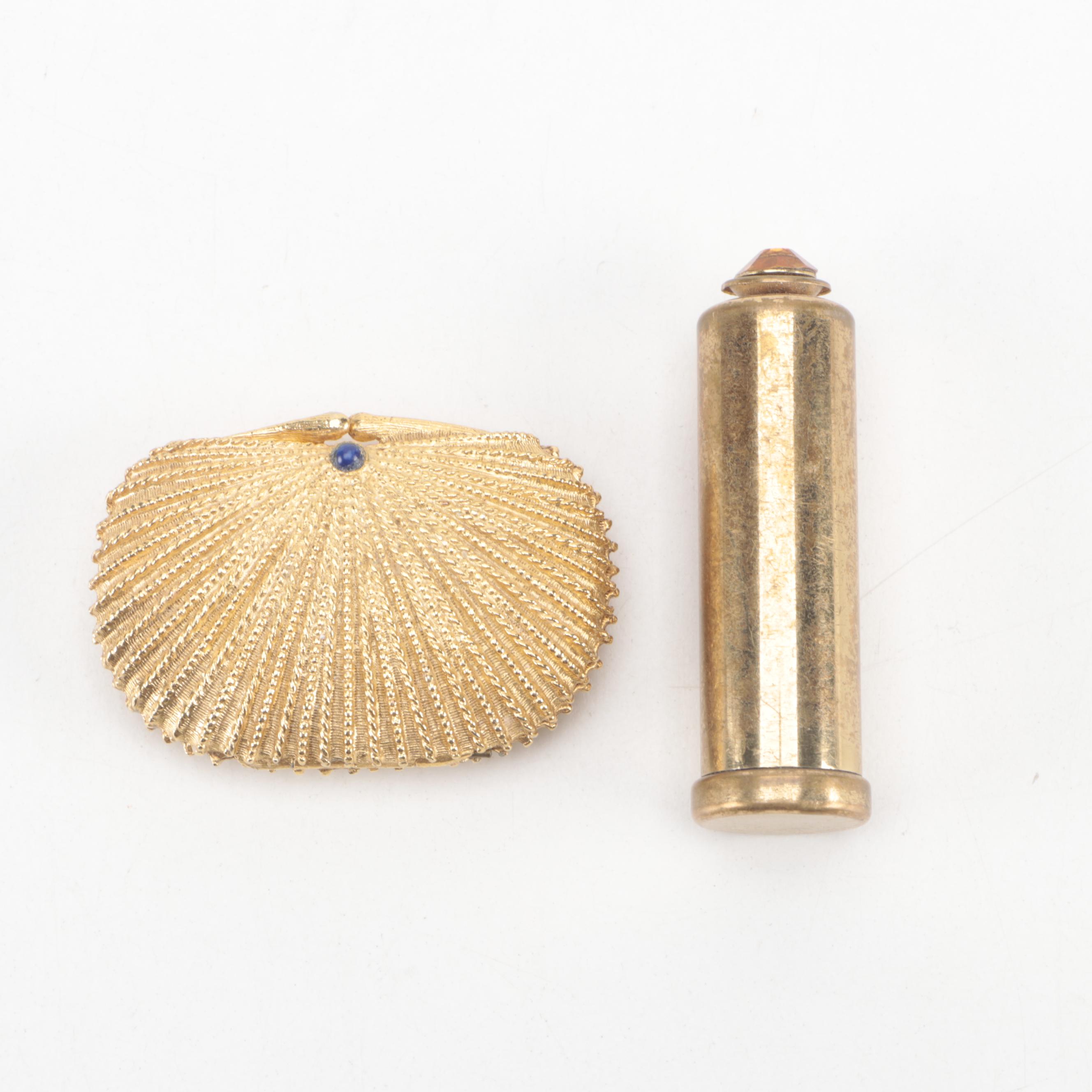 Gold Tone Compacts with Vintage Perfume Sample Collection | EBTH