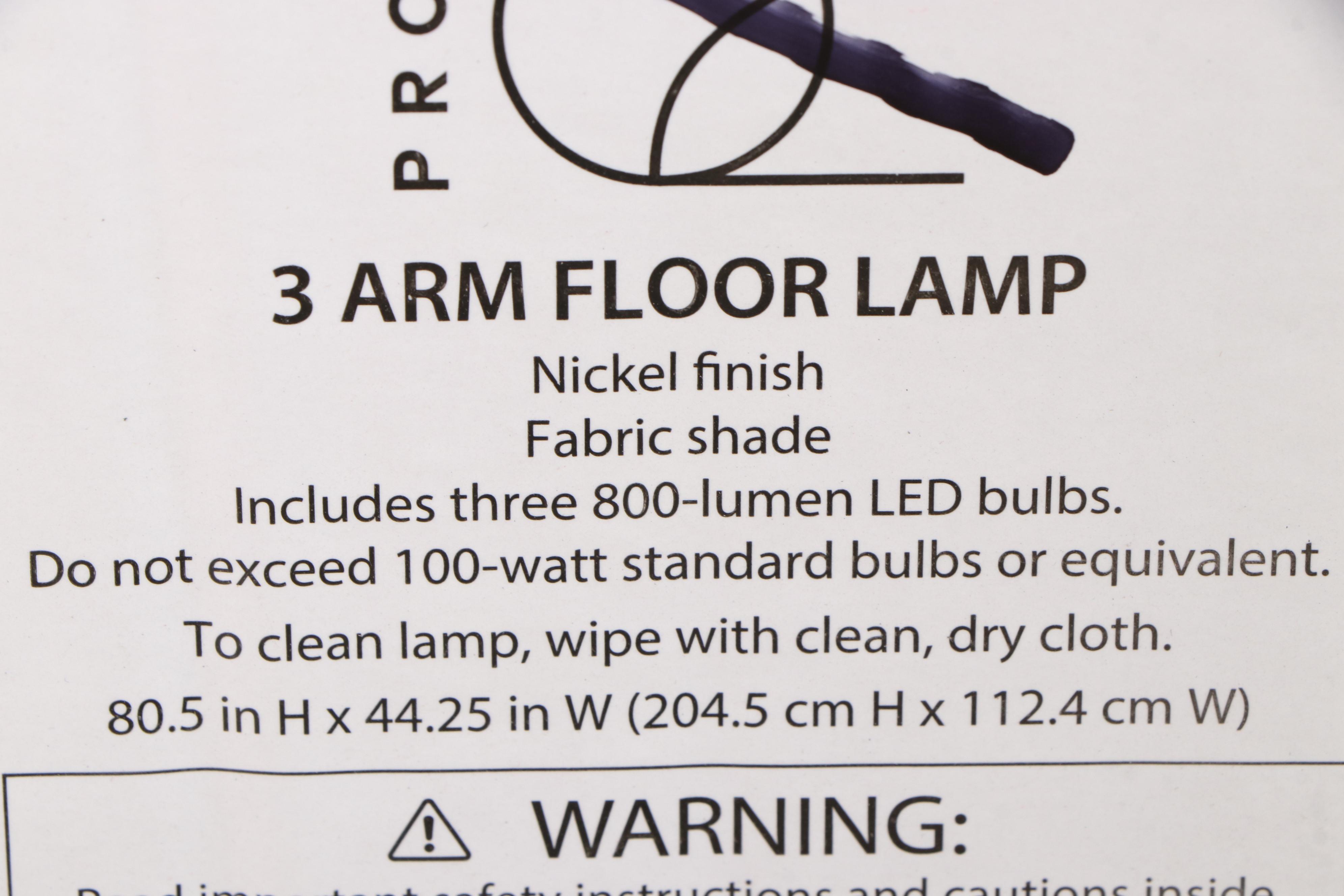 Project 62 Nickel Finish Straight Three-Arm Arc Floor Lamp | EBTH