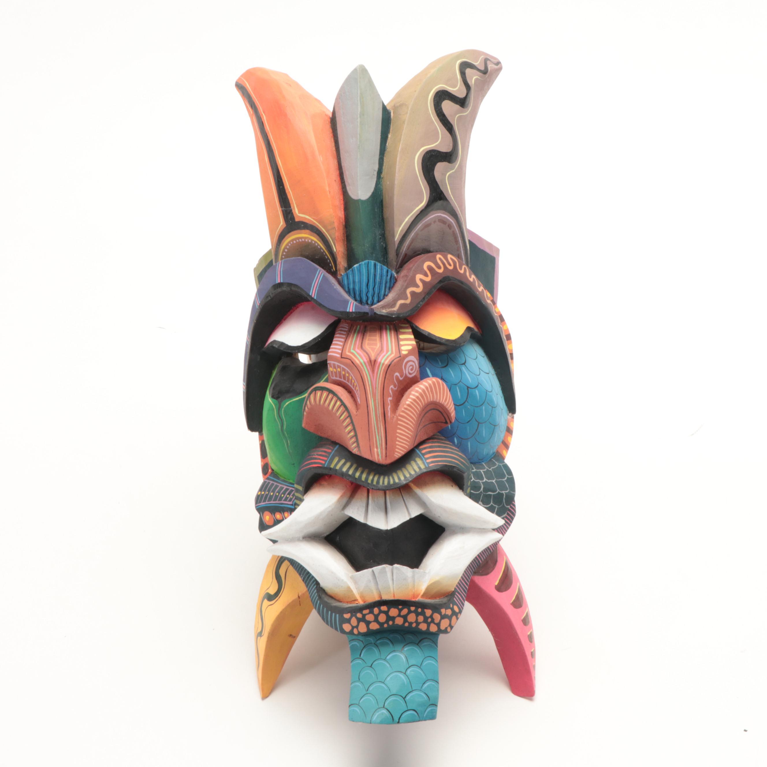 Artist Signed Costa Rican Arte Boruca Hand-Carved Mask | EBTH