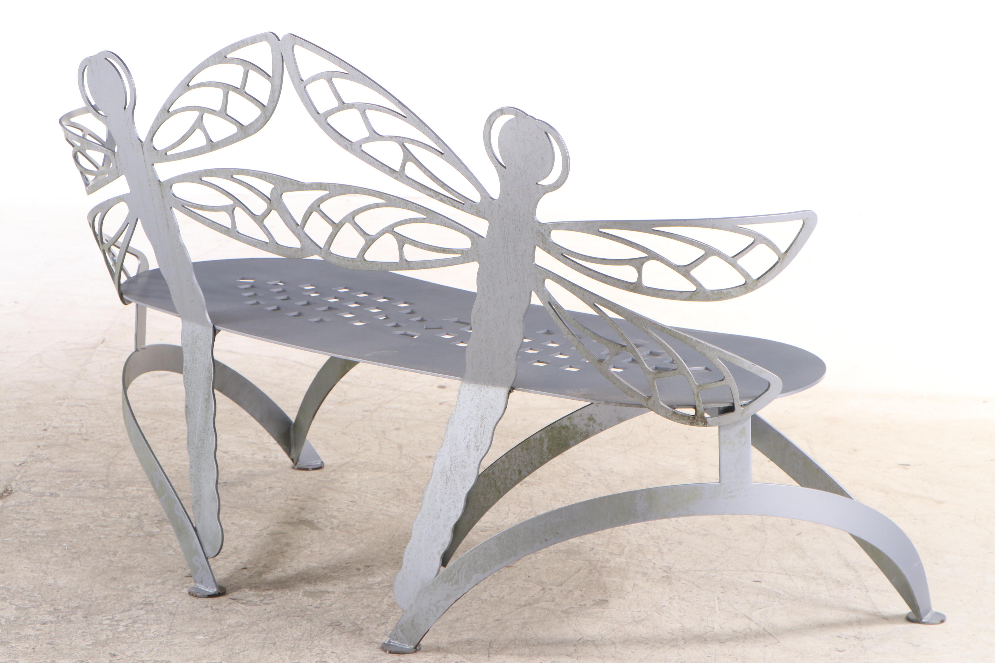 Artisan Crafted Dragonfly Garden Bench, Chair and End Table Set | EBTH
