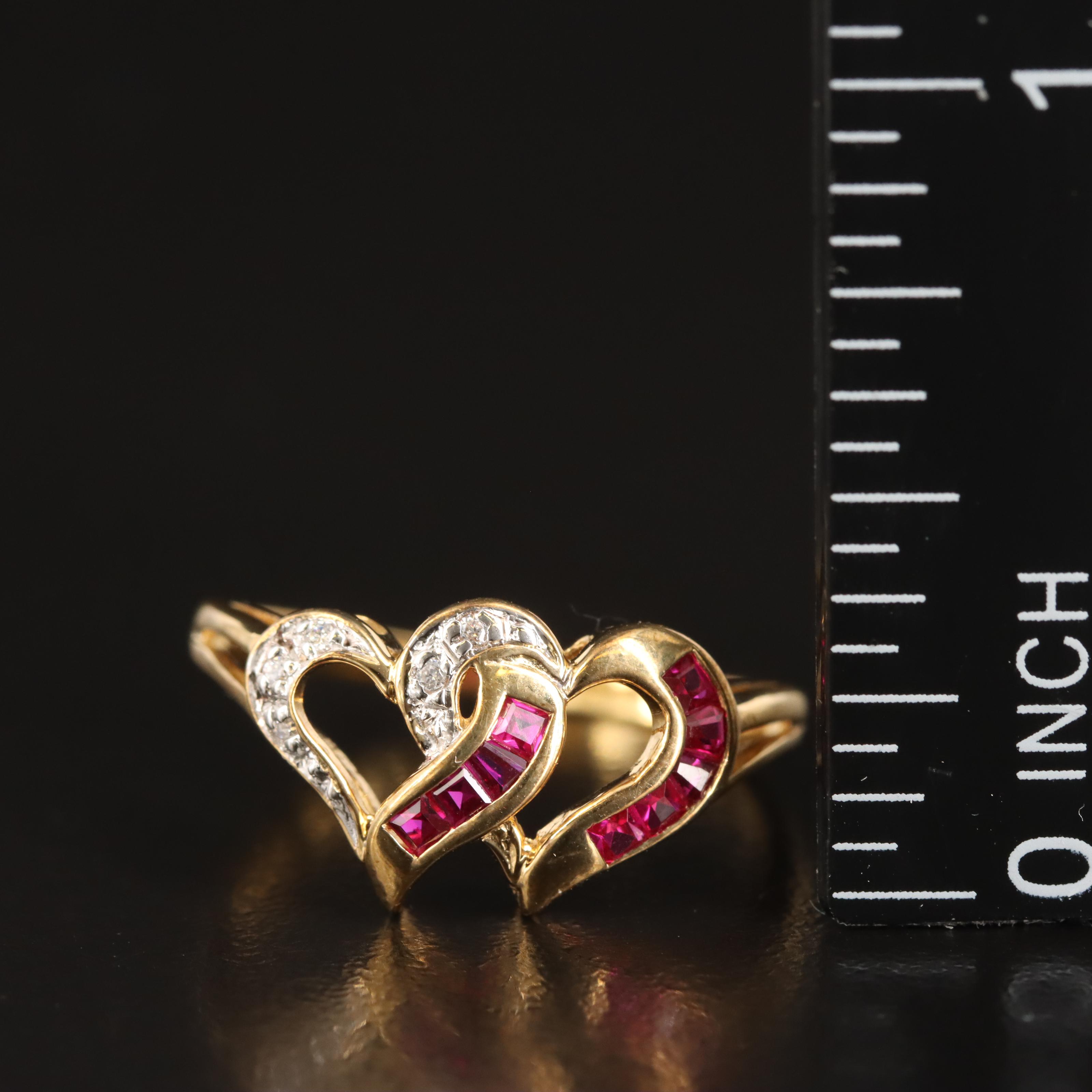 Sterling Ruby and Cubic Zirconia Double Hearts Ring | EBTH