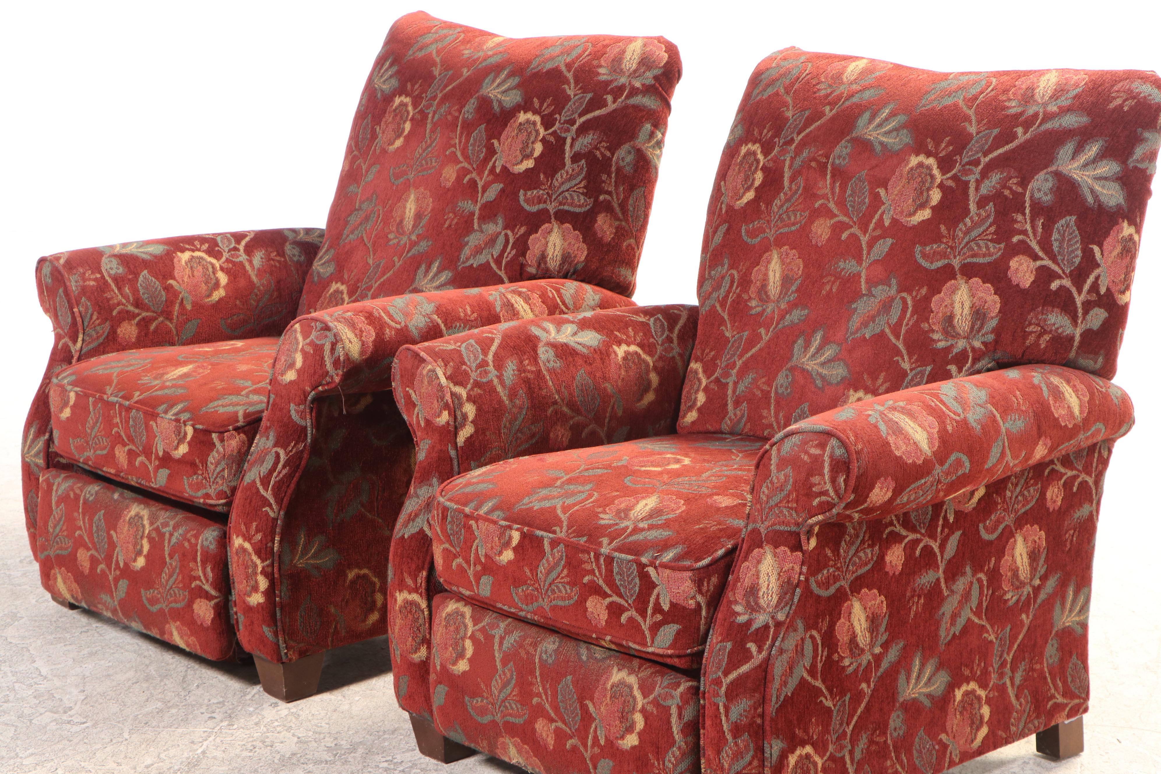 Pair of Lane Furniture Floral Patterned Upholstered Recliner Chairs | EBTH