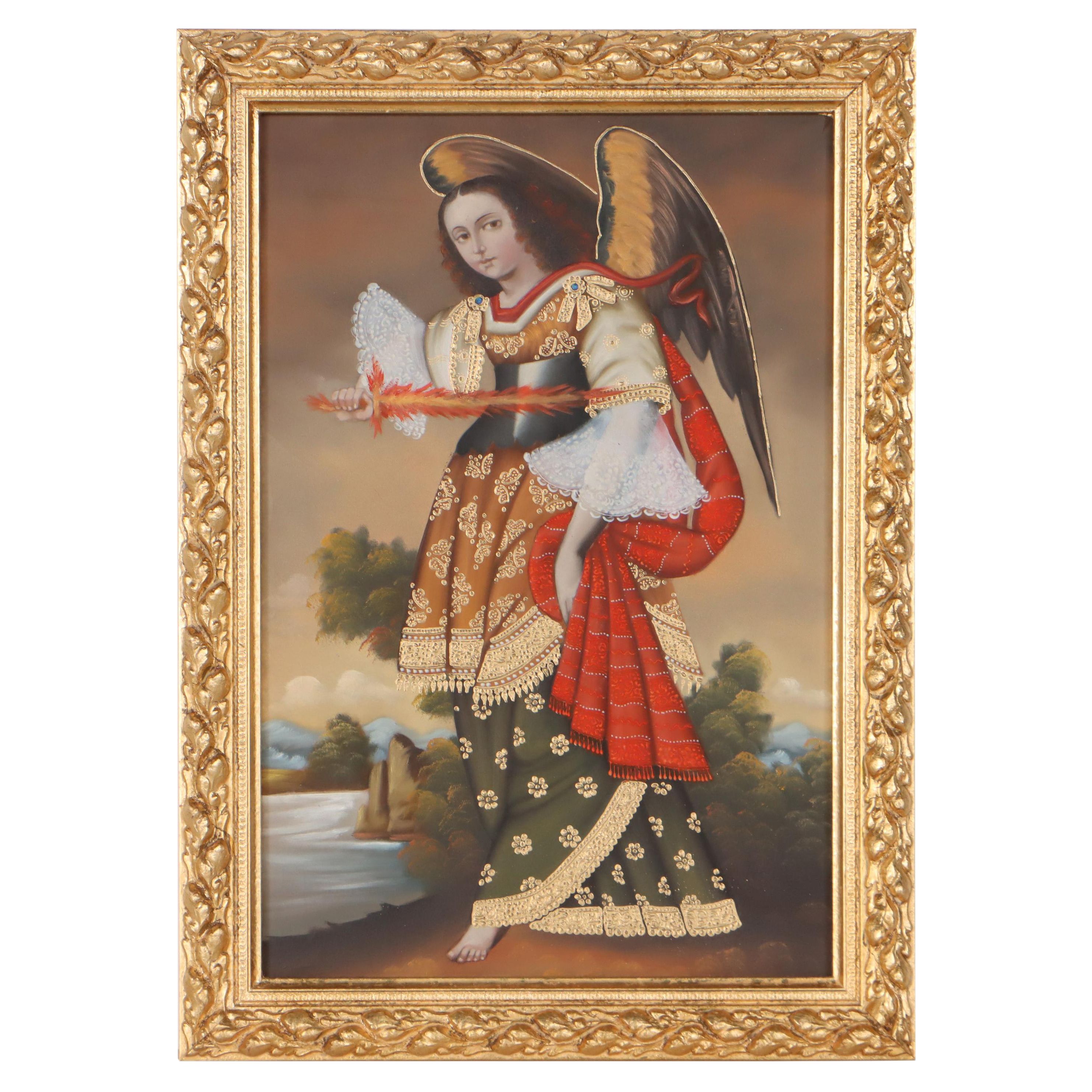 Cuzco School Style Icon Oil Painting of Michael the Archangel | EBTH