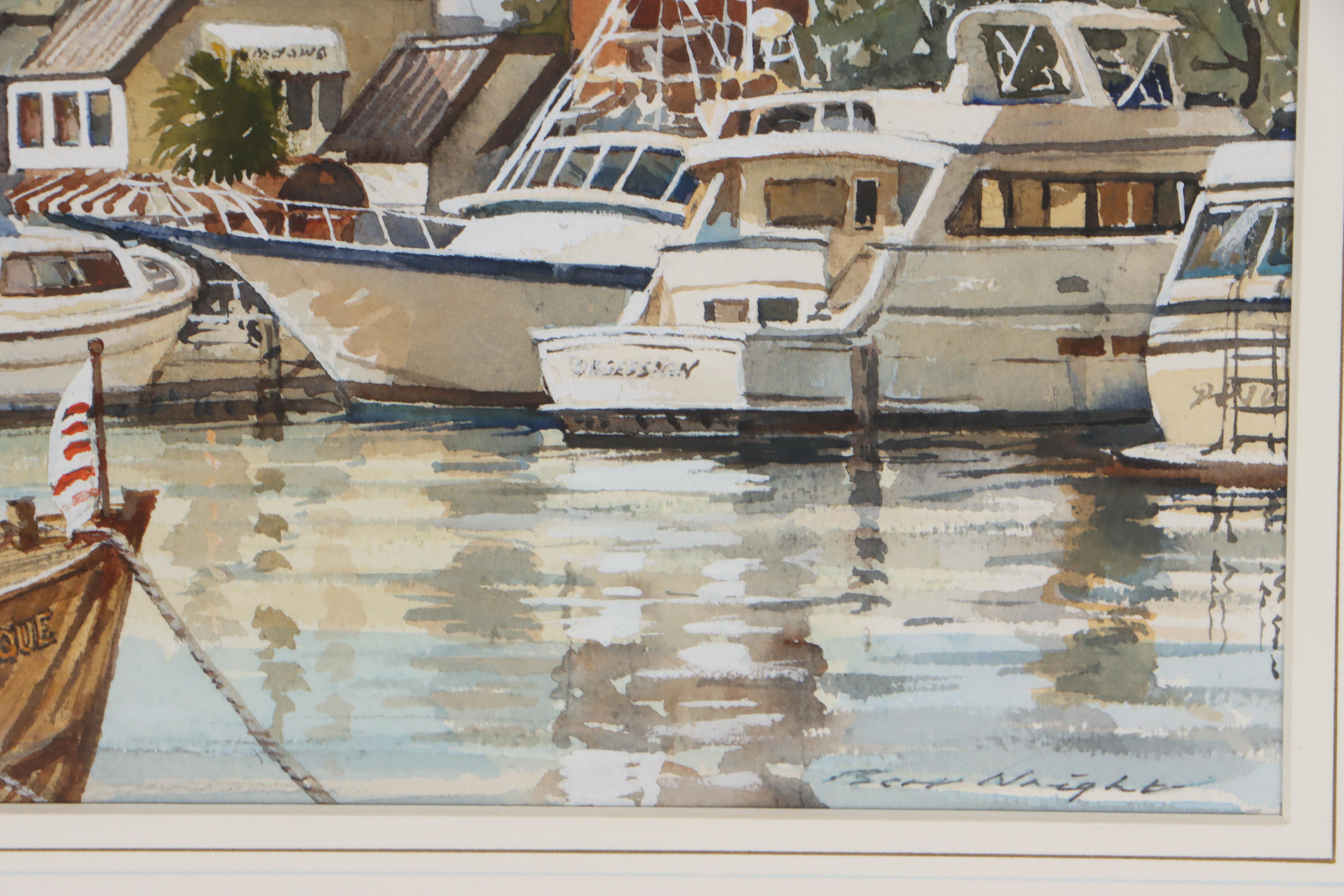 Bert Wright Watercolor Painting of a Marina | EBTH