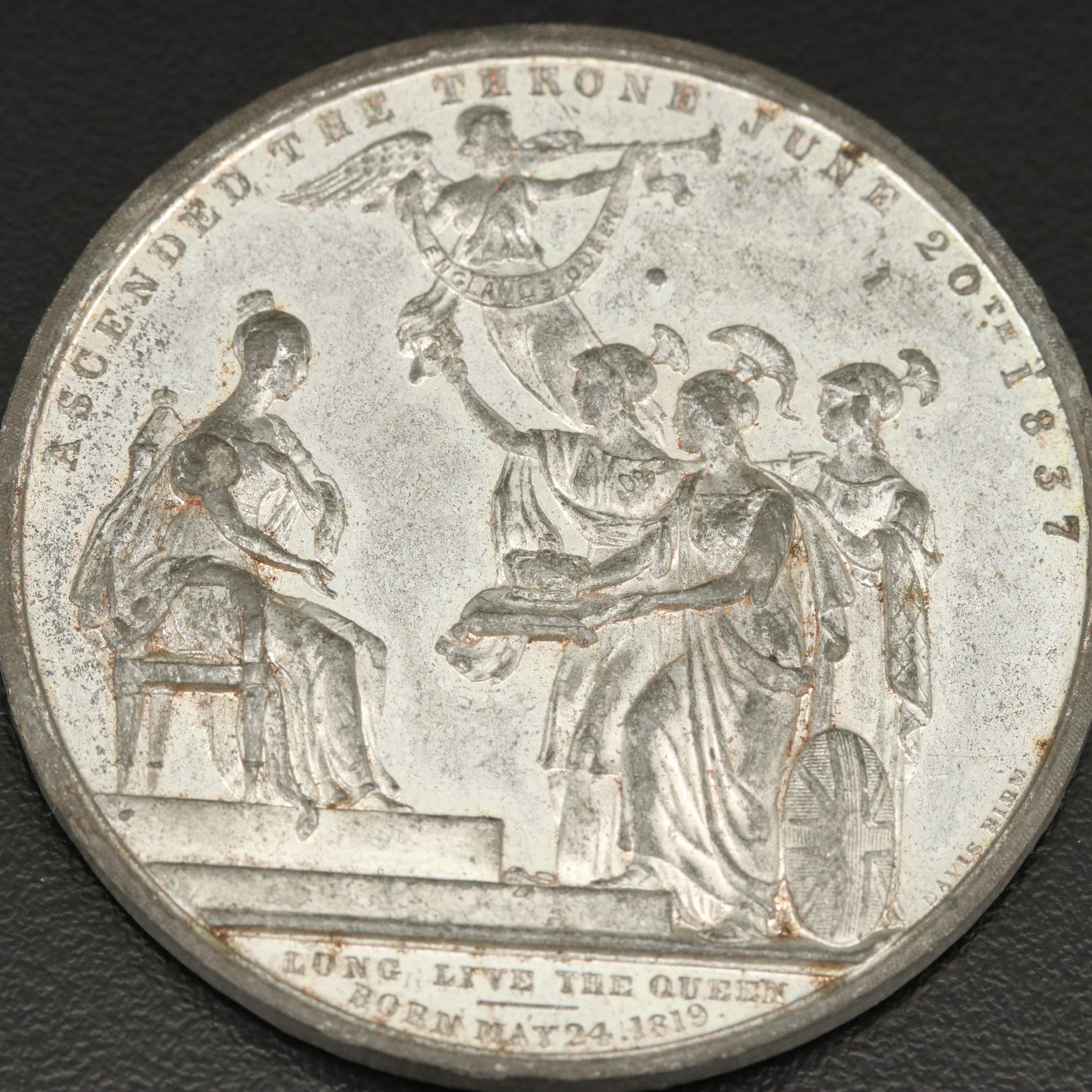 English Tin and Lead Medal Dated 1836 Commemorating Queen Victoria | EBTH