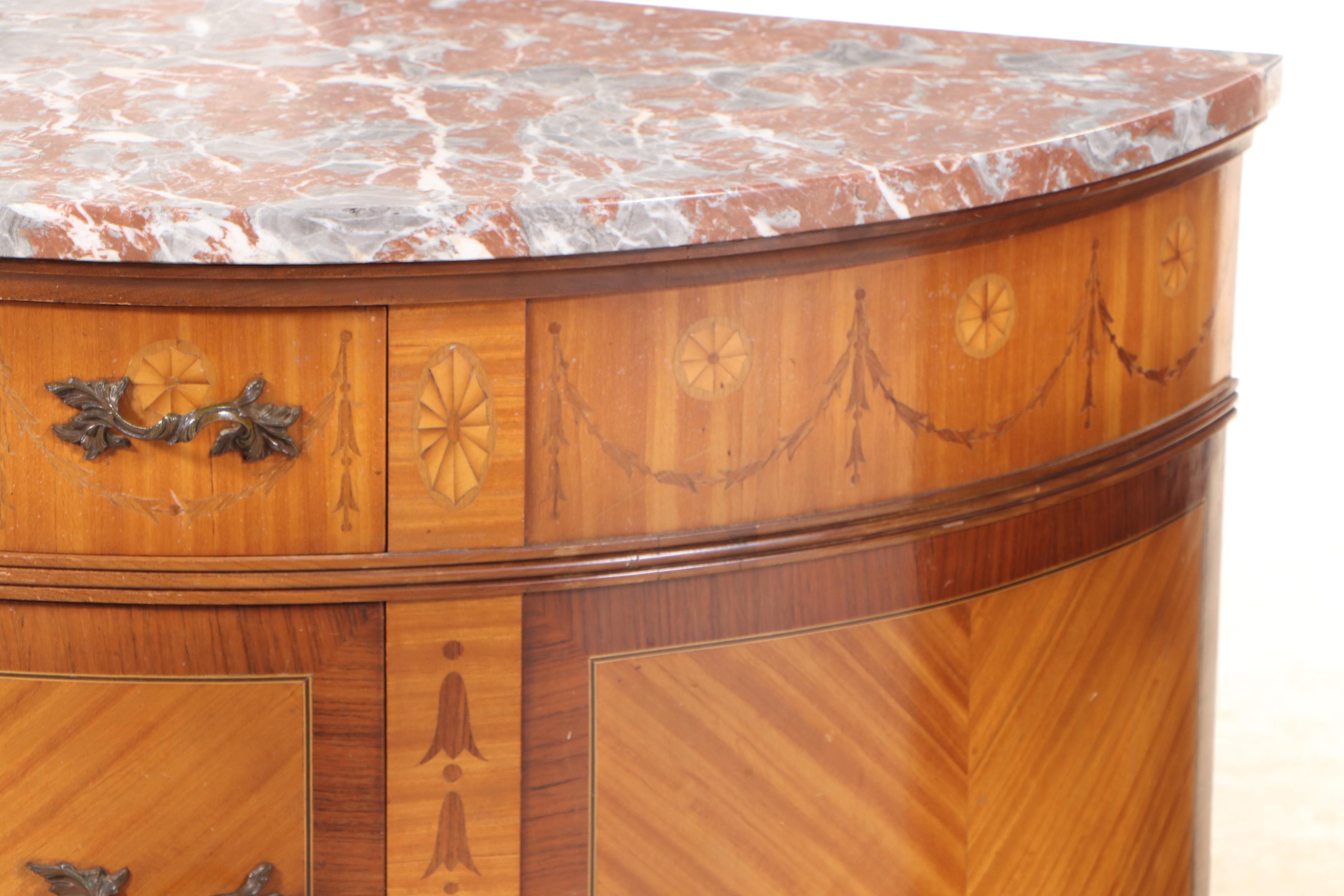 George III Style Satinwood and Marquetry Demilune Commode, Manner of ...