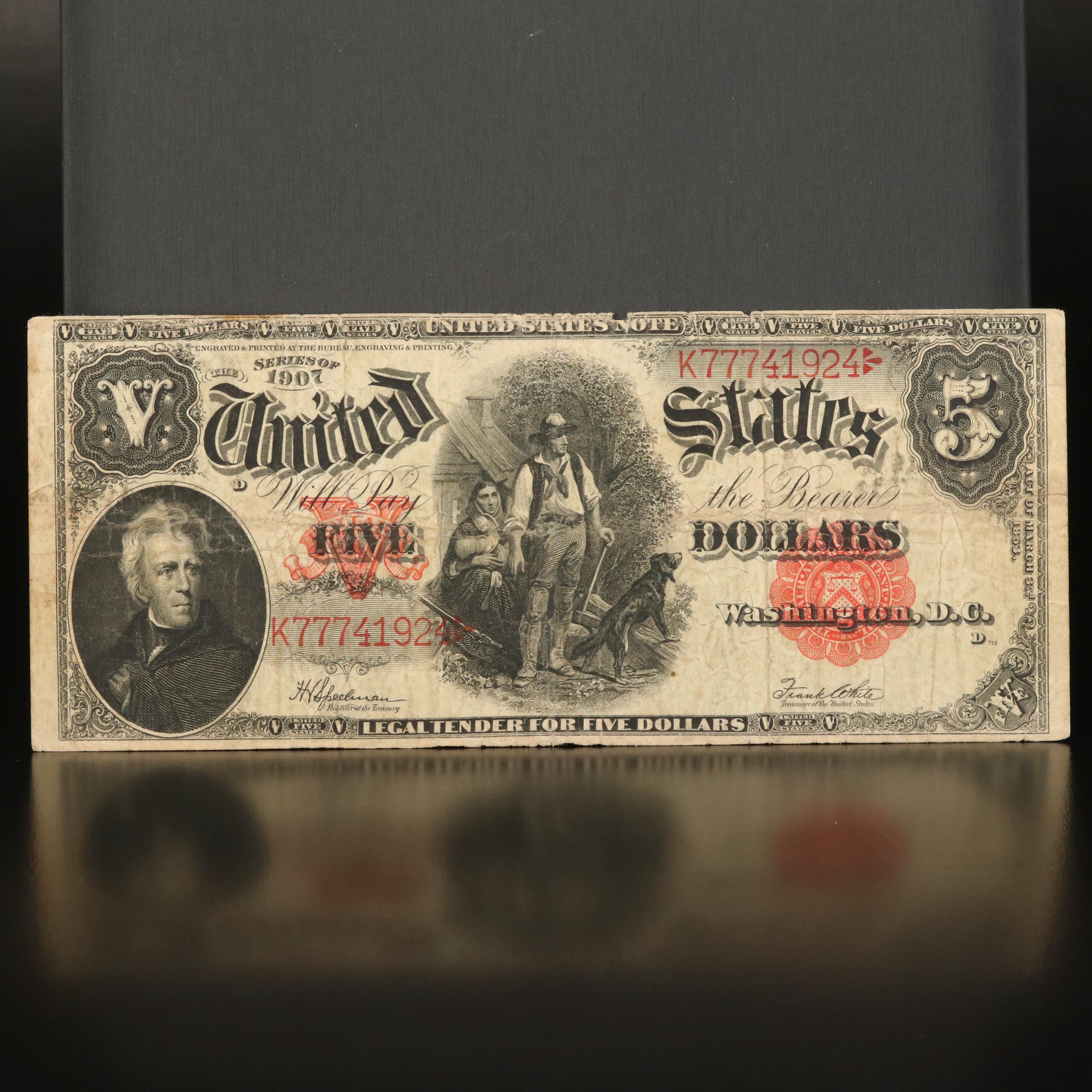 1907 Five Dollar Legal Tender Wood Chopper Bank Note | EBTH