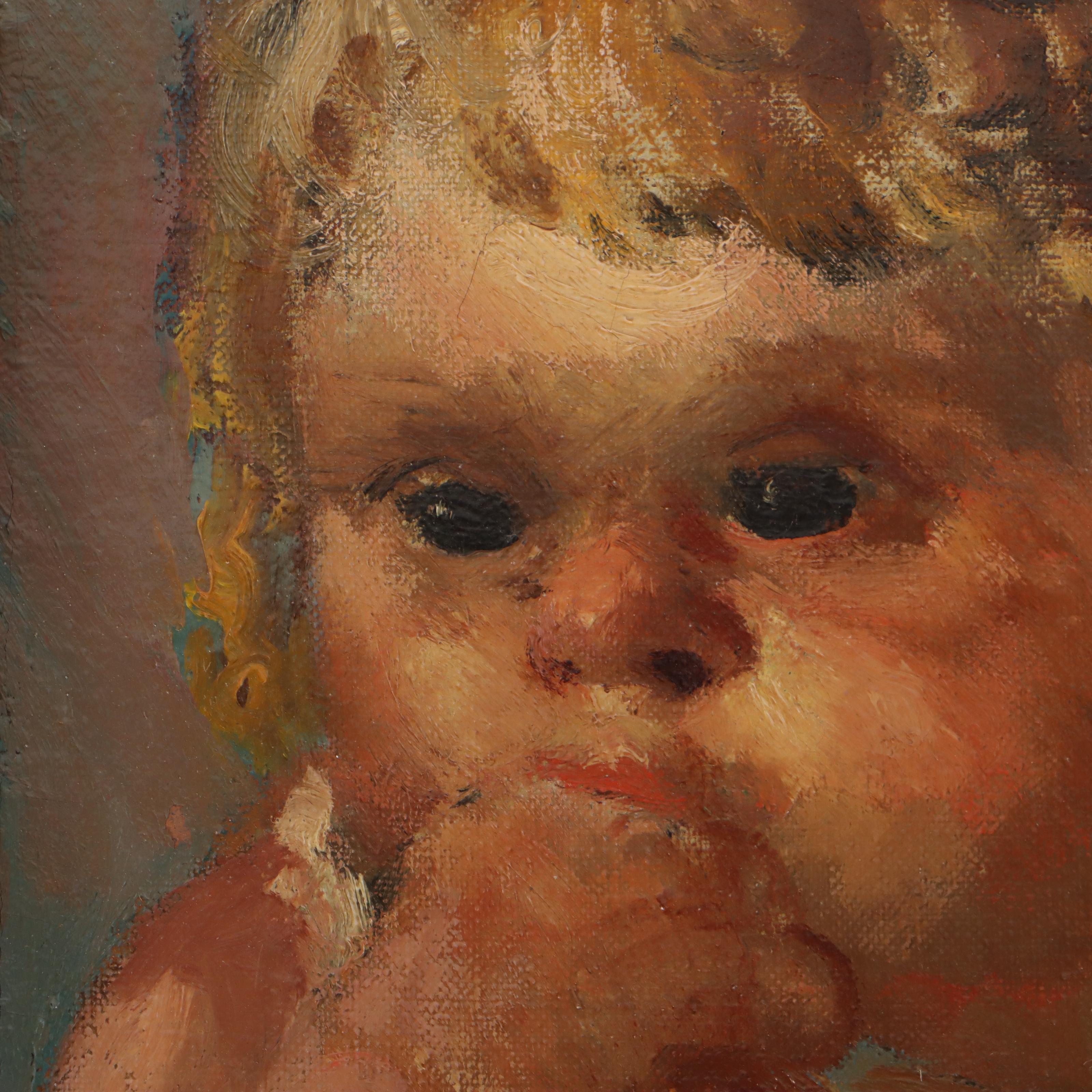 Jon Corbino Portrait Oil Painting of Child, Circa 1935 | EBTH