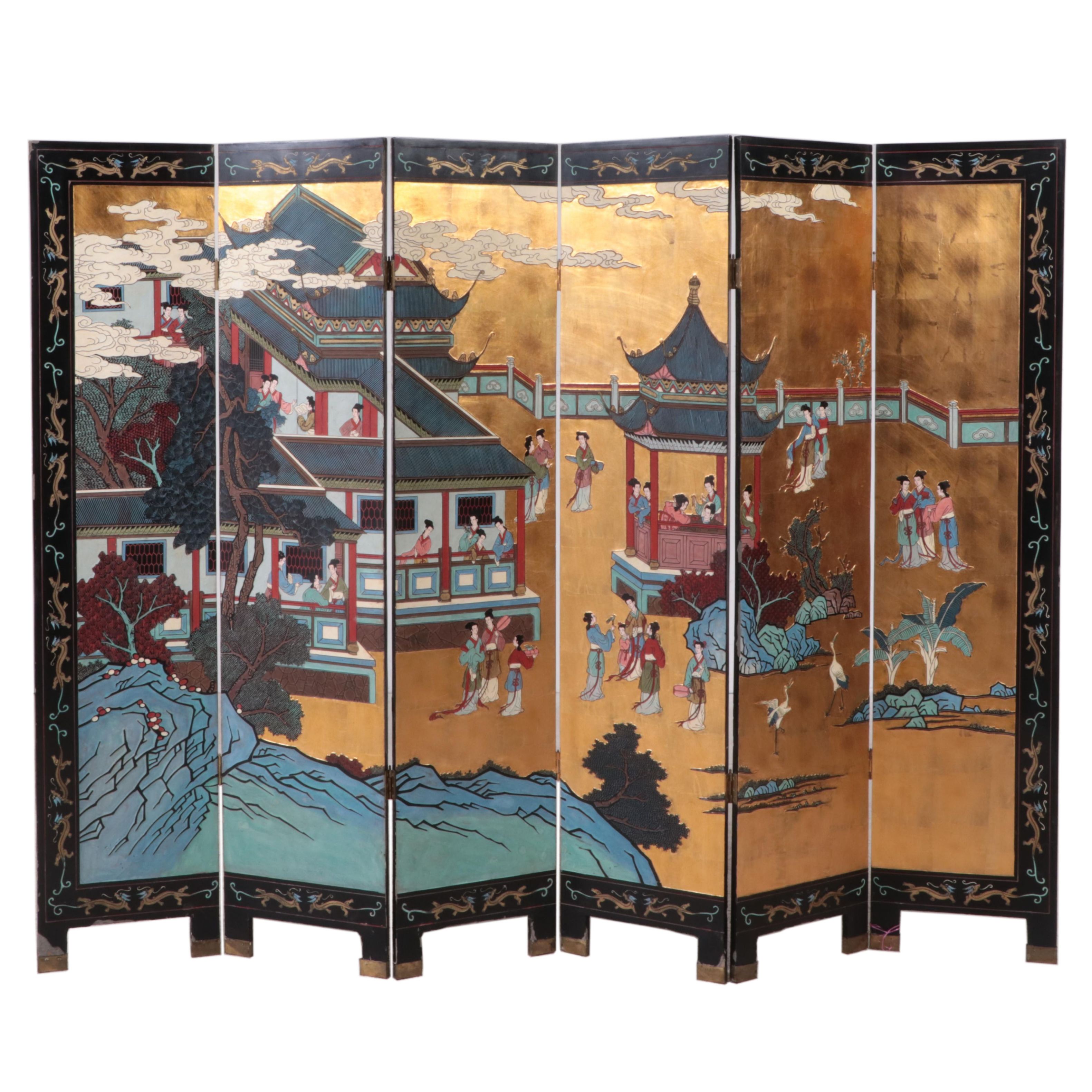 Chinese Coromandel Lacquer Six-Panel Folding Screen | EBTH
