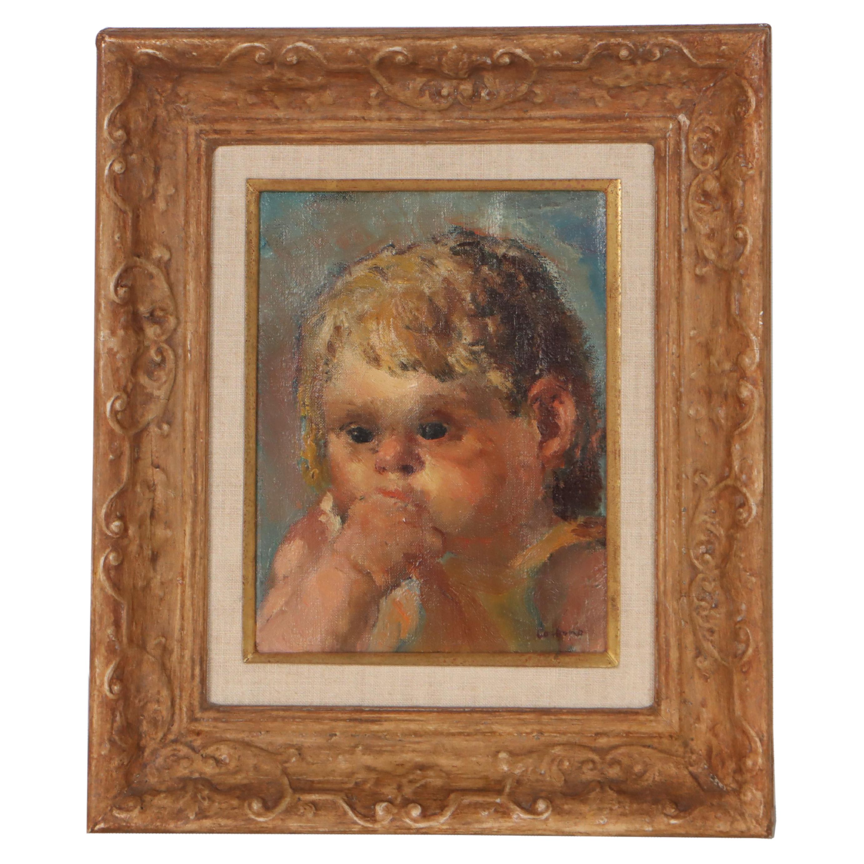 Jon Corbino Portrait Oil Painting of Child, Circa 1935 | EBTH