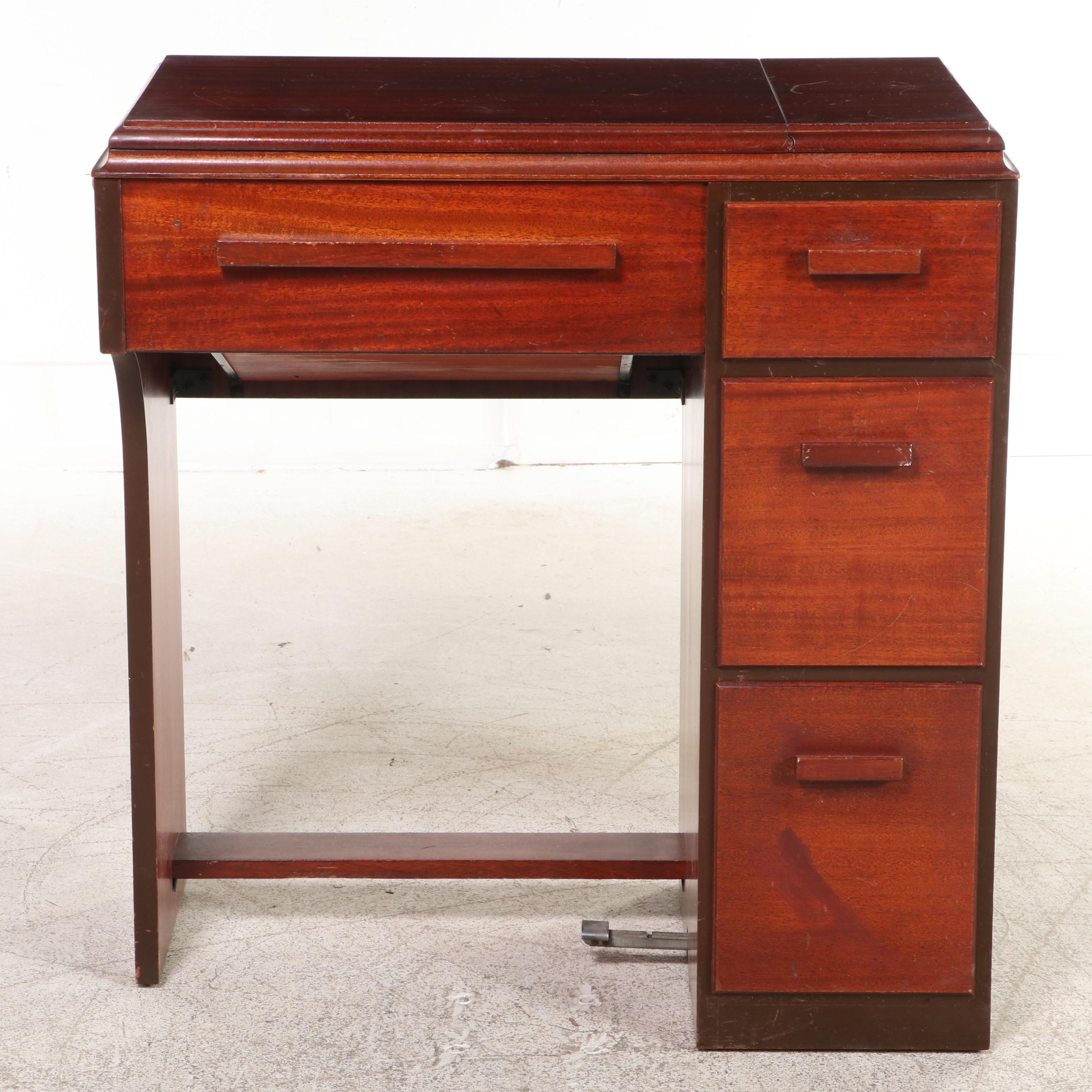 Singer Model 201 Sewing Machine in Mahogany Workbench, 1950s | EBTH