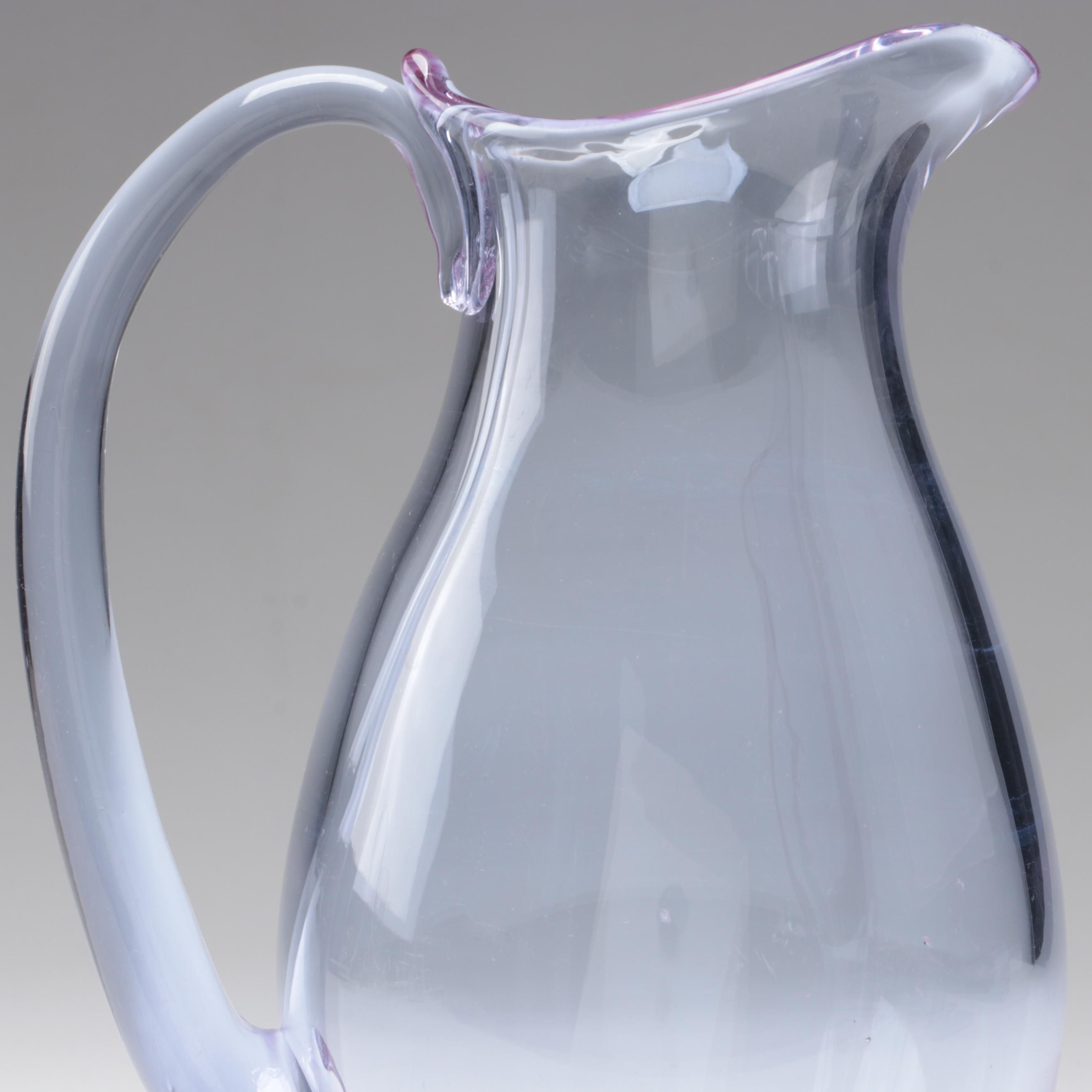 Alexandrite Glass Pitcher with Heisey "Carcassonne" Sherbets Coupes | EBTH