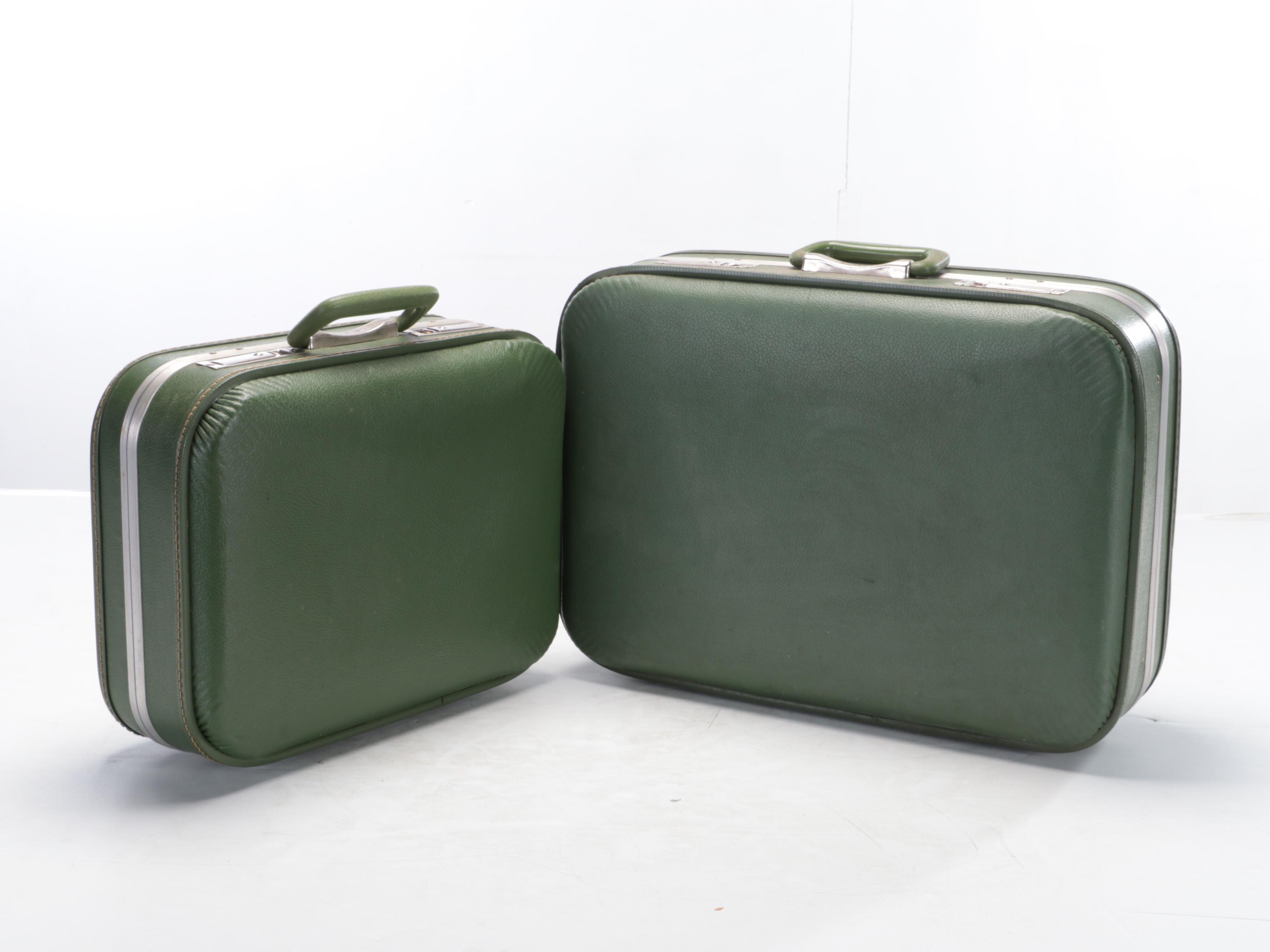 Green and Blue Vinyl Hardside Suitcases, Mid-20th Century | EBTH