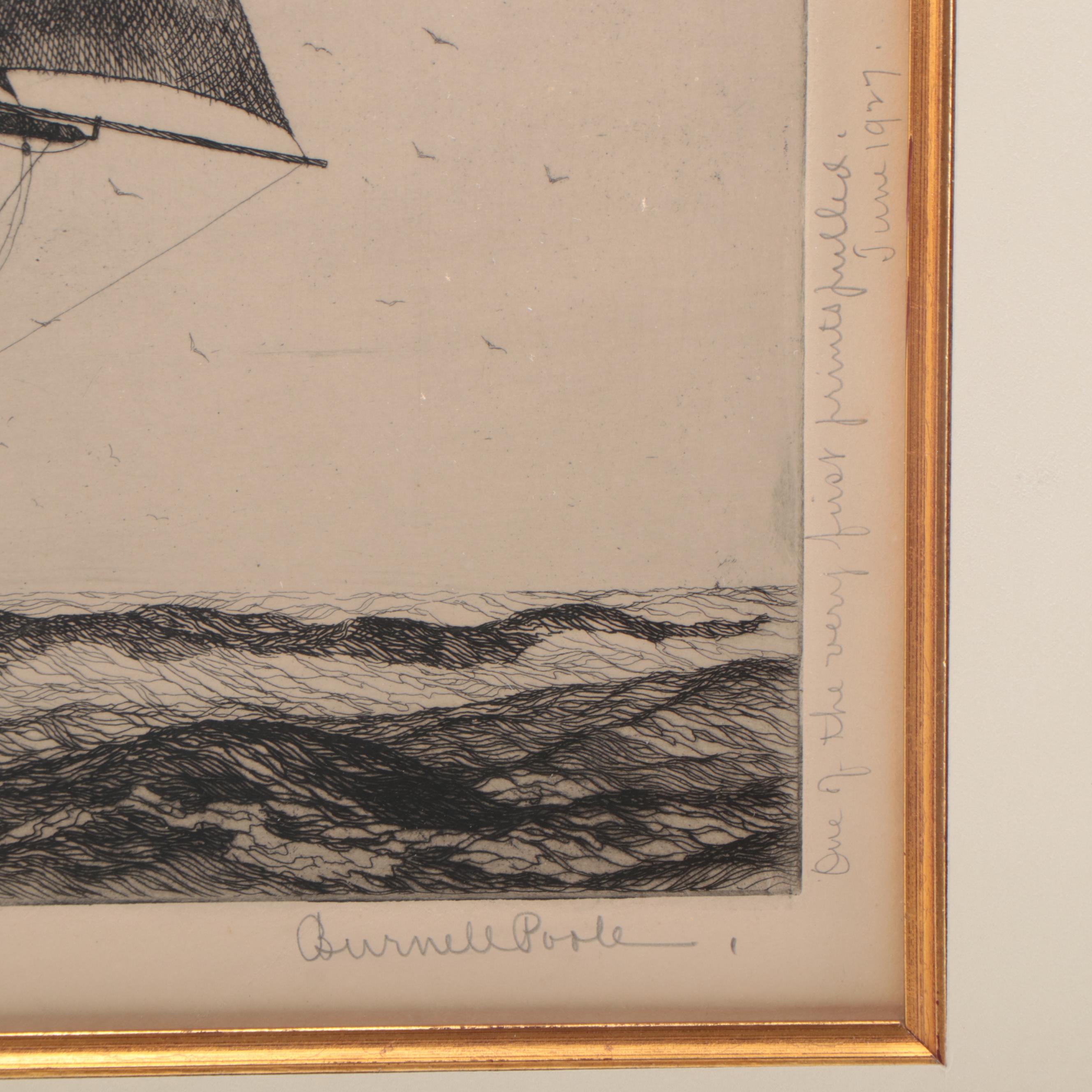 Burnell Poole Etching "With Stunsails Alow and Aloft," Early 20th ...