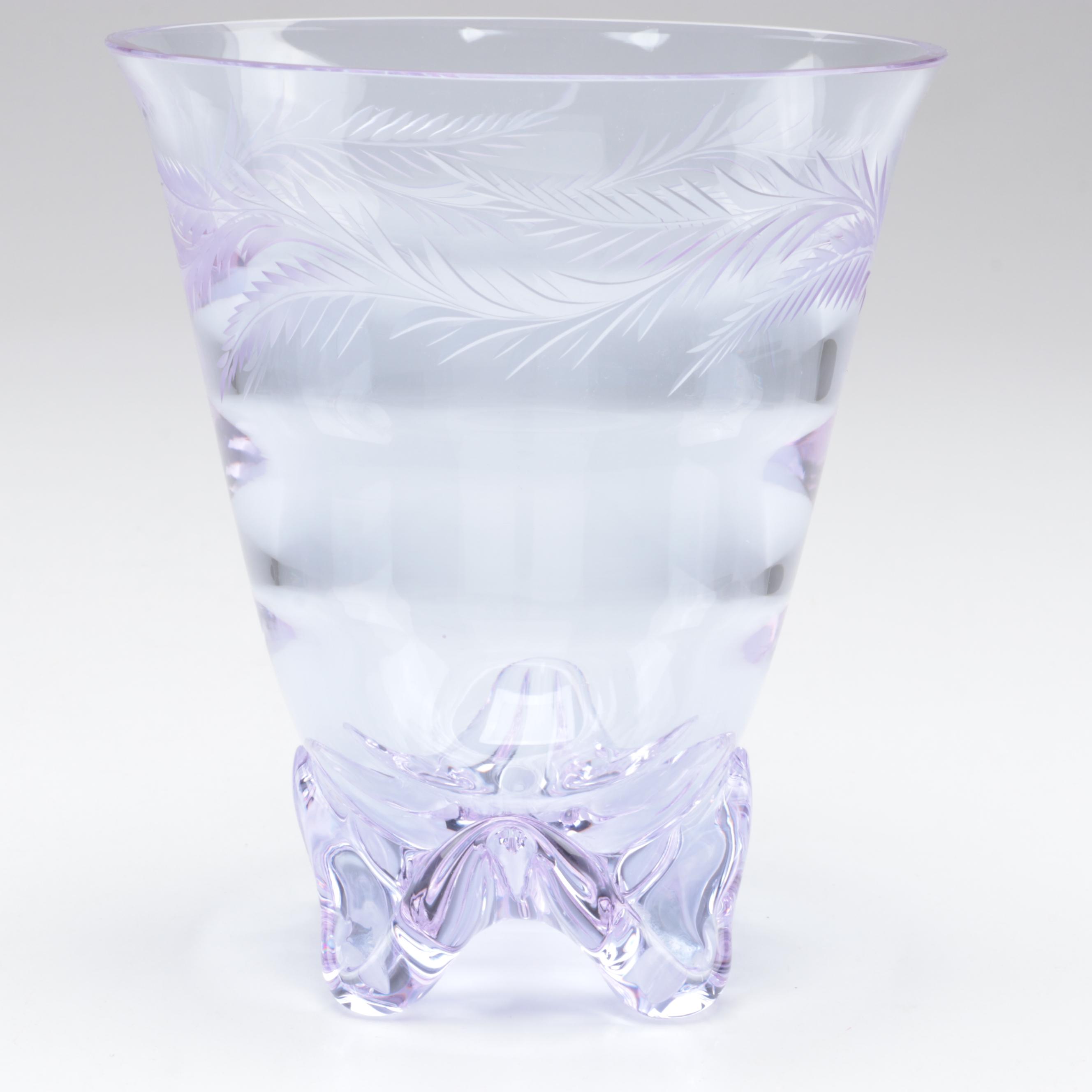 Tiffin "Twilight Glass" Cornucopia and Etched Glass Vase | EBTH