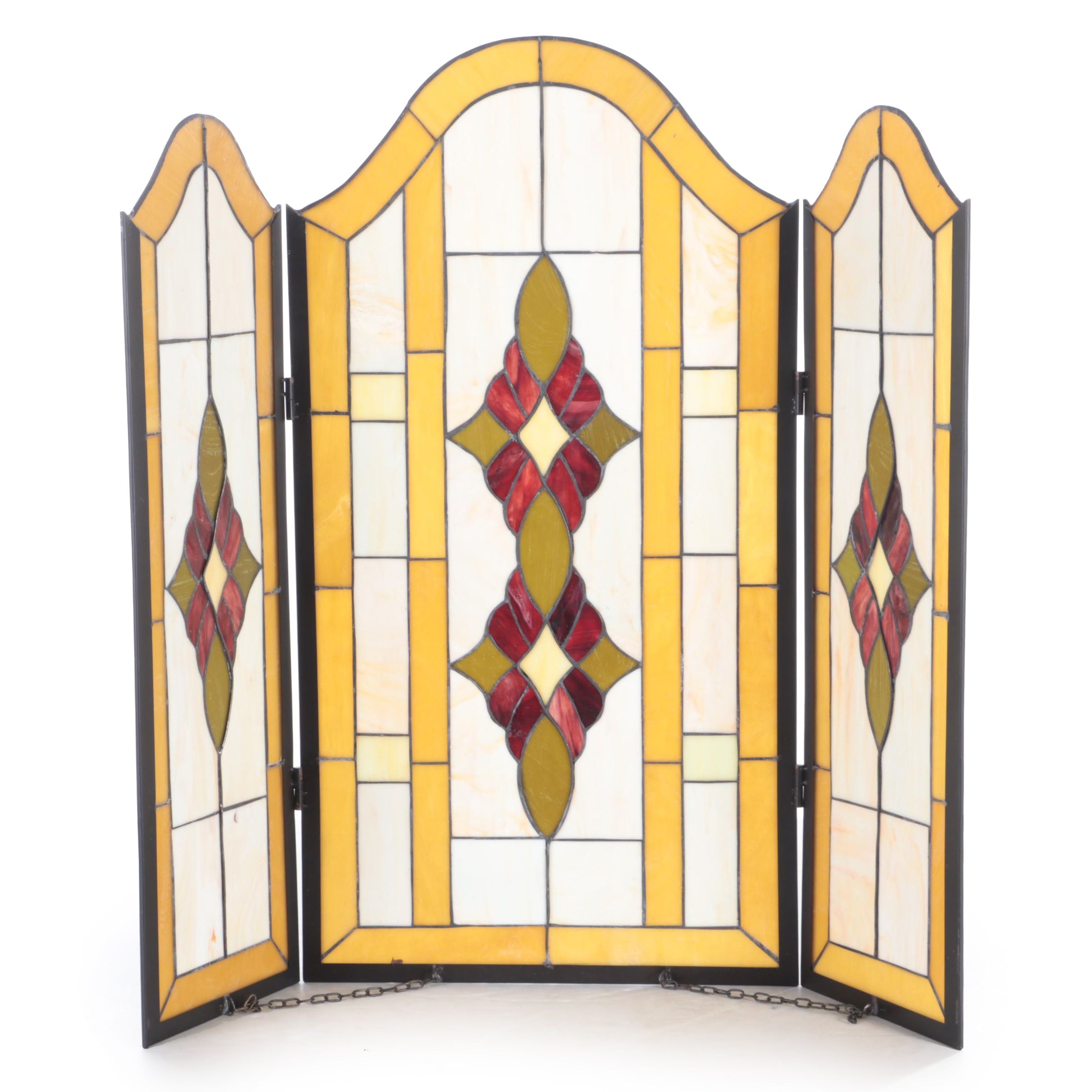 Three-Panel Leaded Stained Glass Fireplace Screen | EBTH