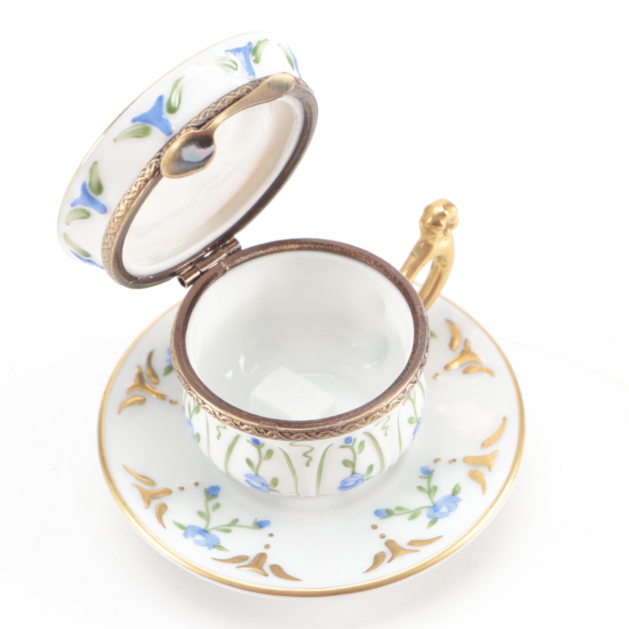 Rochard Chocolate Bar and Teacup Hand-Painted Porcelain Limoges Boxes ...
