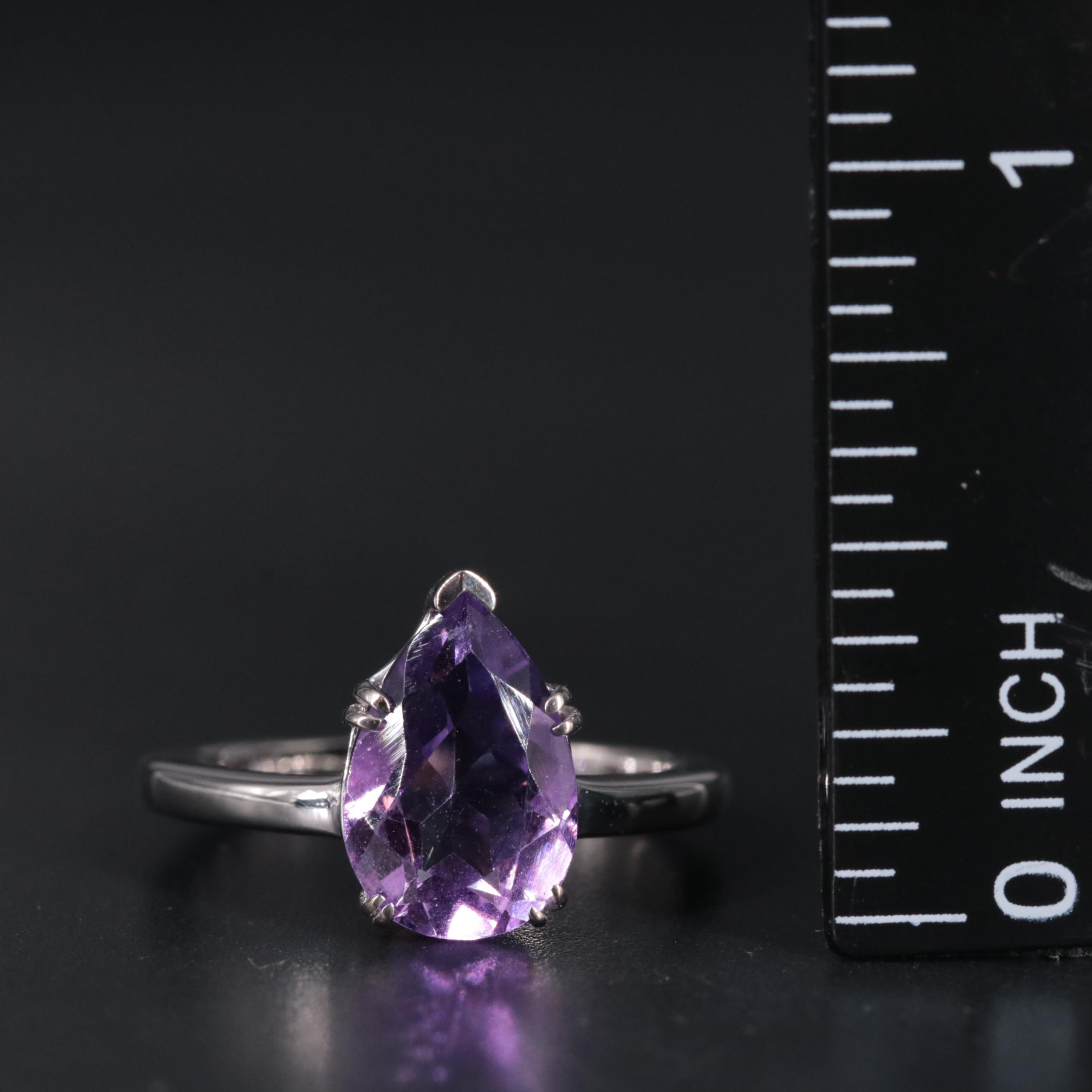 Sterling Silver Amethyst Teardrop Ring | EBTH